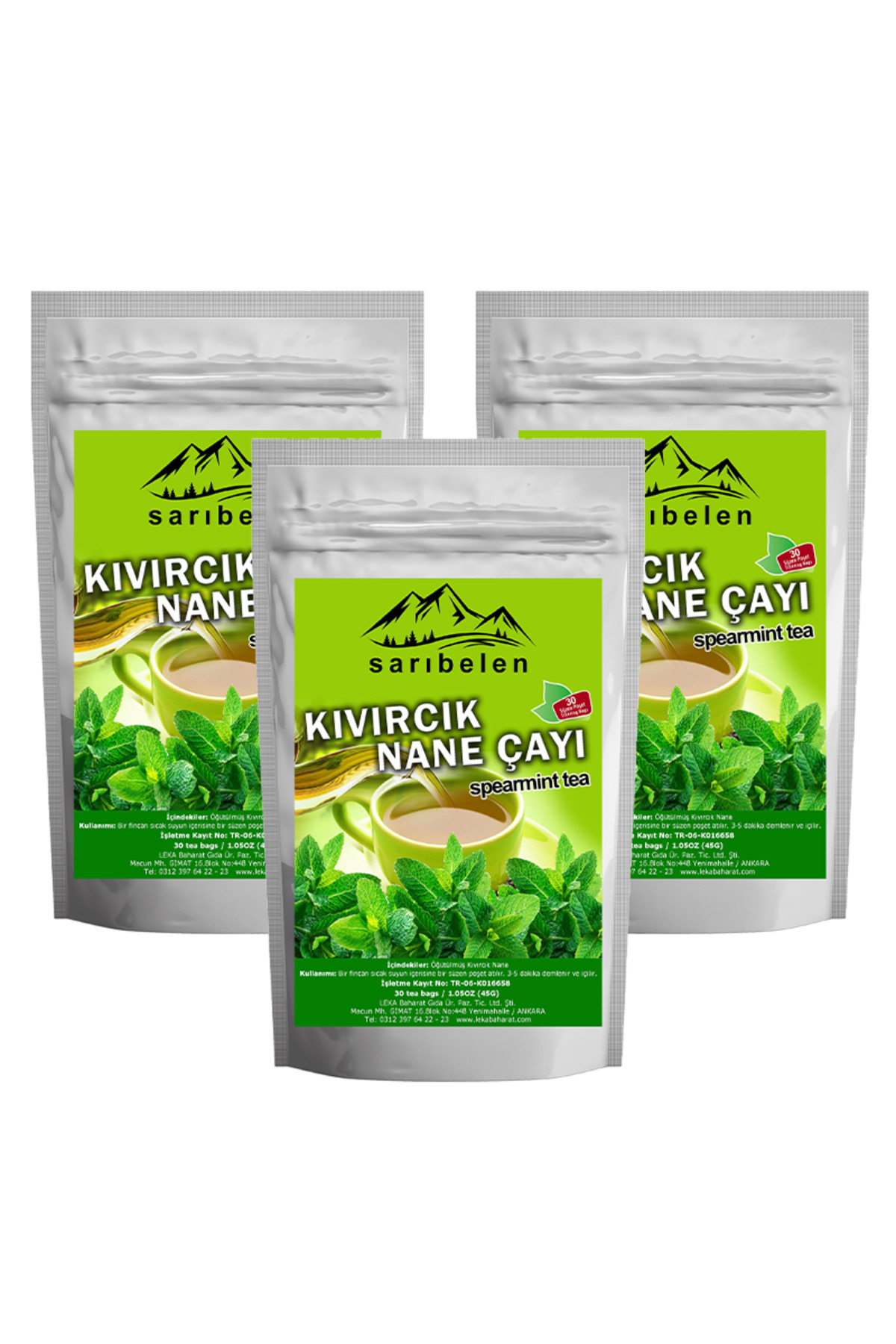 sarıbelen 3 Adet Kıvırcık Nane Çayı Spearmint Tea 45 g 30 Süzen Poşet ...