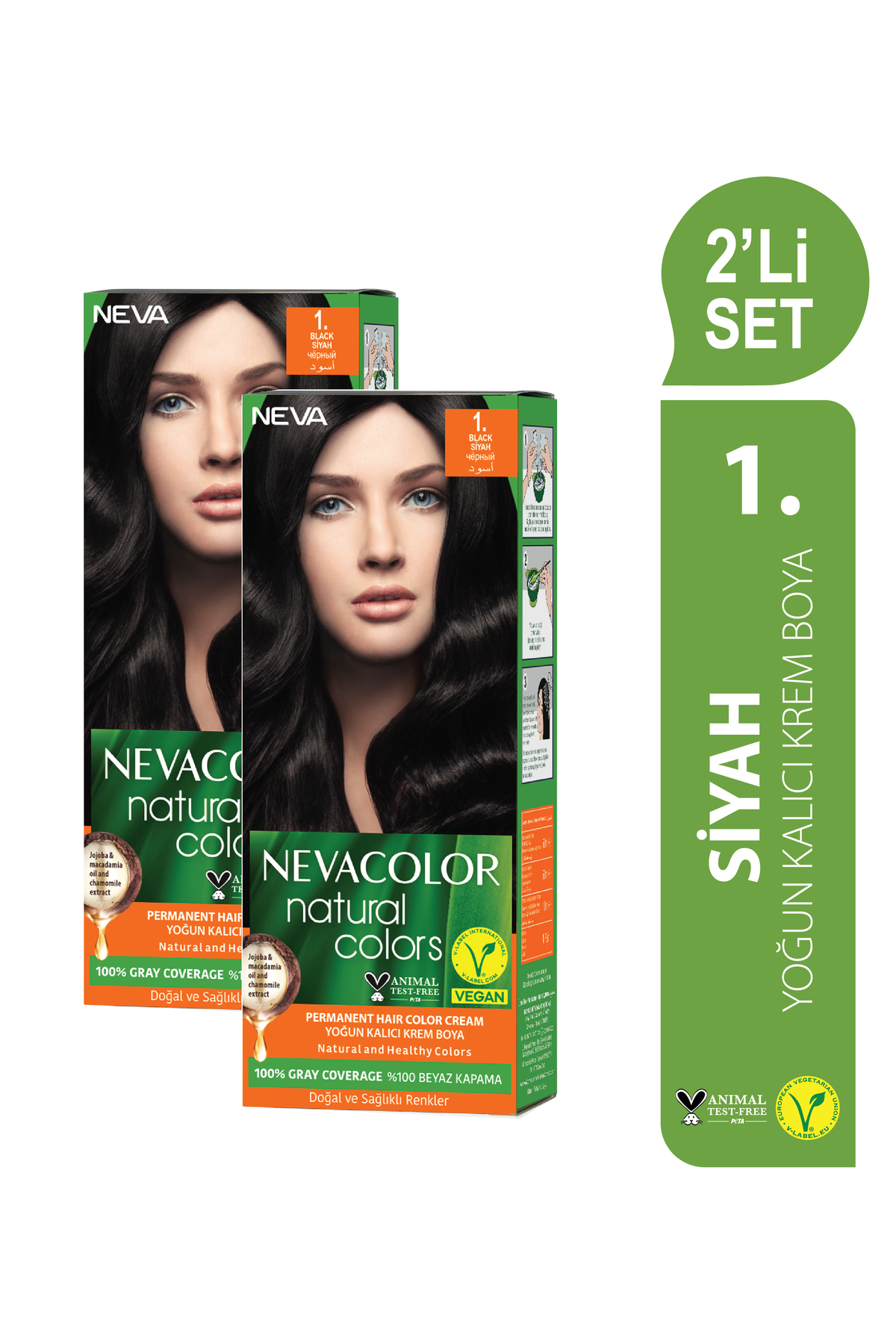 Neva Color Natural Colors 2'Lİ SET 1. SİYAH Kalıcı Krem Saç Boyası Seti ...