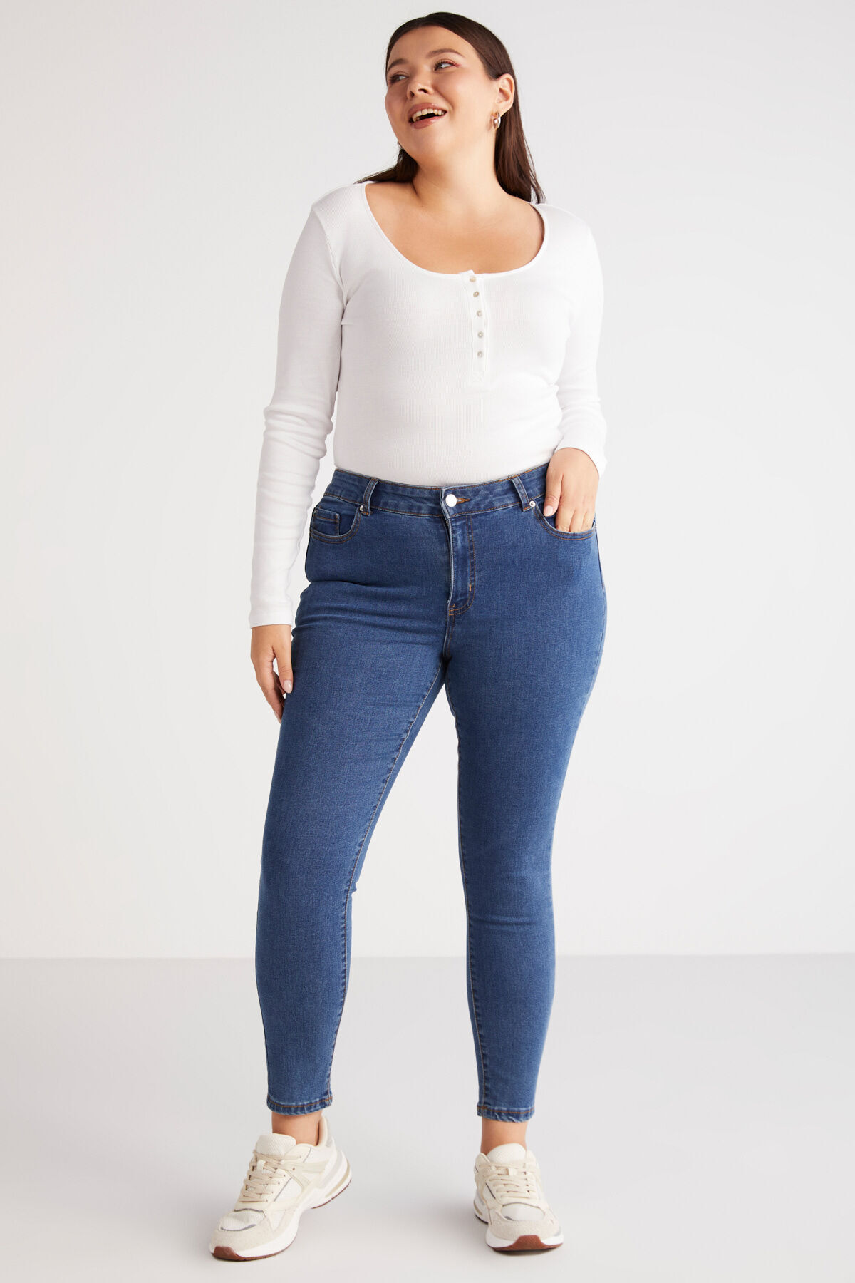 ETHIQUET Zazanabb Kadın Fitilli Görünümlü Vücudu Saran Derin Yuvarlak ...