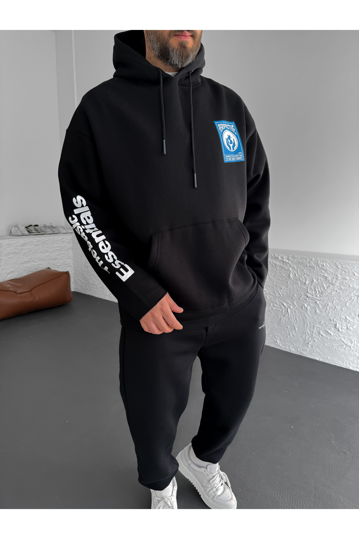 BYBASICMAN Siyah Perspective Baskılı Kapüşonlu Sweat ES-019 Fiyatı ...