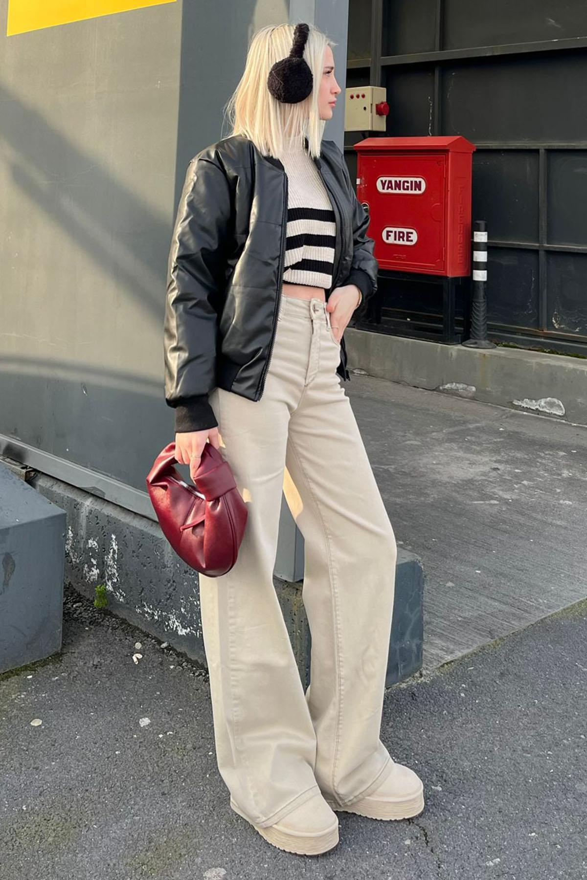 Madmext Bej Straight Wide Kadın Jean MG2000 Fiyatı, Yorumları - Trendyol