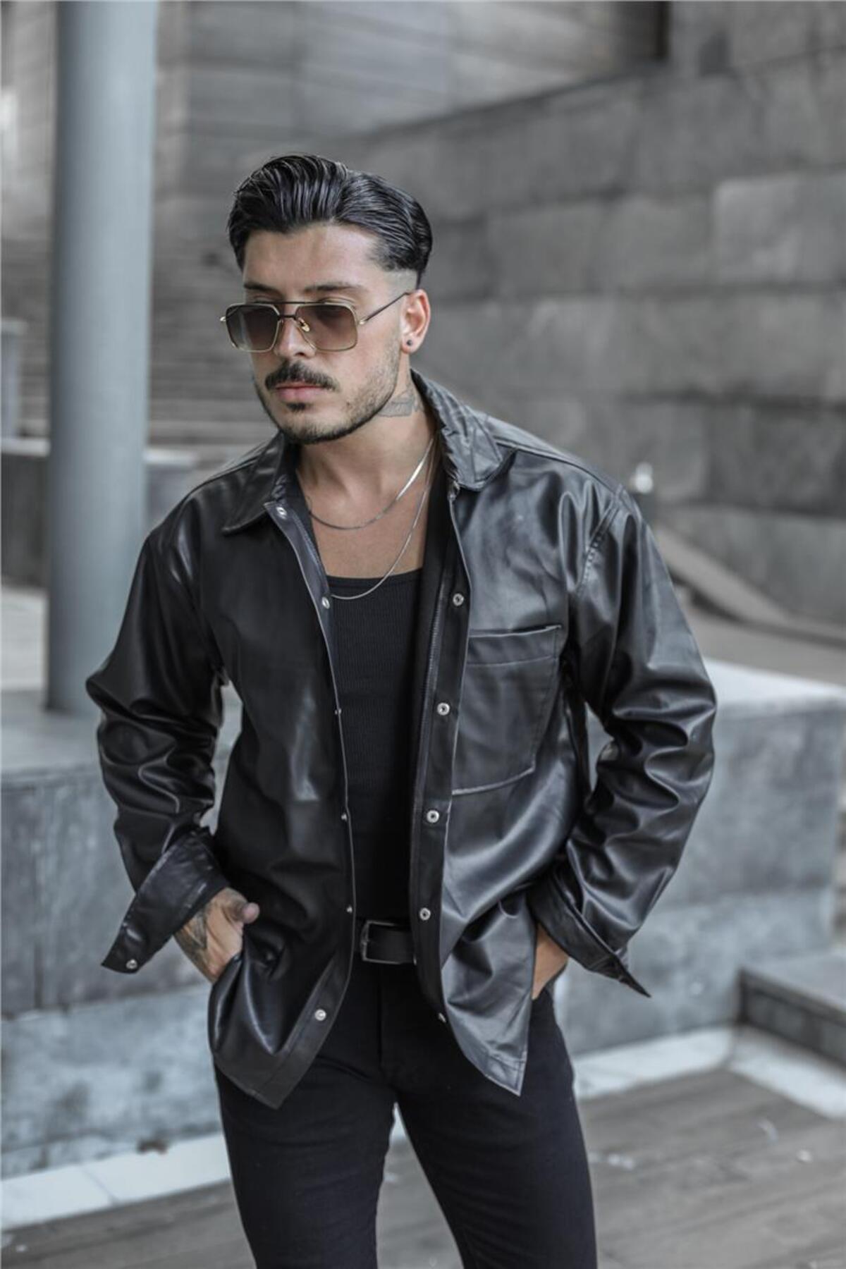 OUTFİT MAN Erkek Deri Oversize Gömlek Siyah Fiyatı, Yorumları - Trendyol