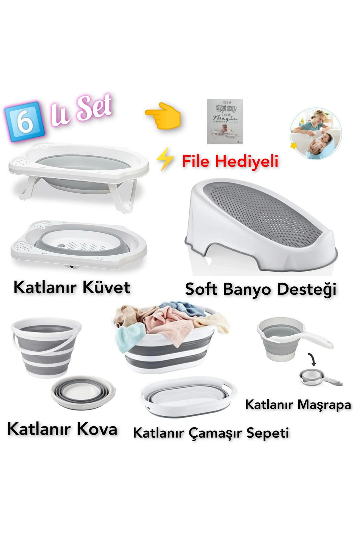 YOGH Bebek Banyo SETİ Katlanır Küvet Seti Bebek Banyo Takımı FİLELİ ...