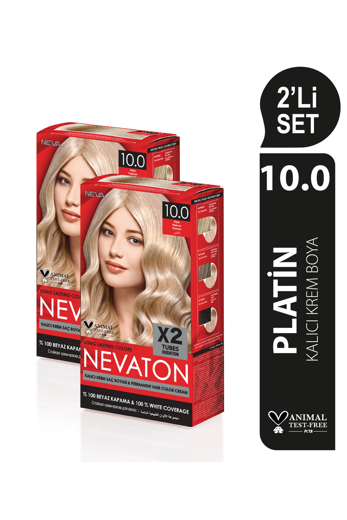 Nevaton 2'Lİ SET 10.0 PLATİN Kalıcı Krem Saç Boyası Seti (4 boya + 4 ...