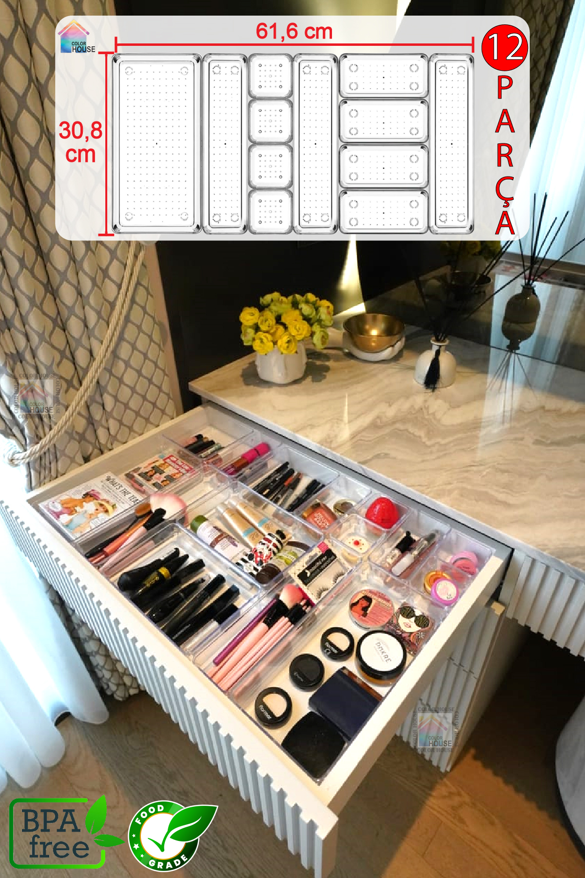 color house 12'li Dolap İçi Takı Makyaj Çekmece Organizer - Çekmece İçi ...
