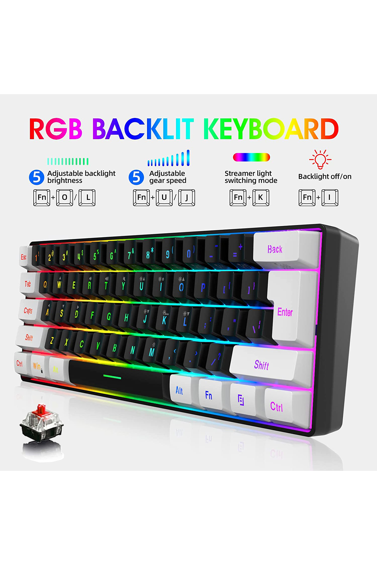 Coverzone Leaven K620 Type-C Kablolu Klavye Led RGB 61 Tuşlu RGB ...