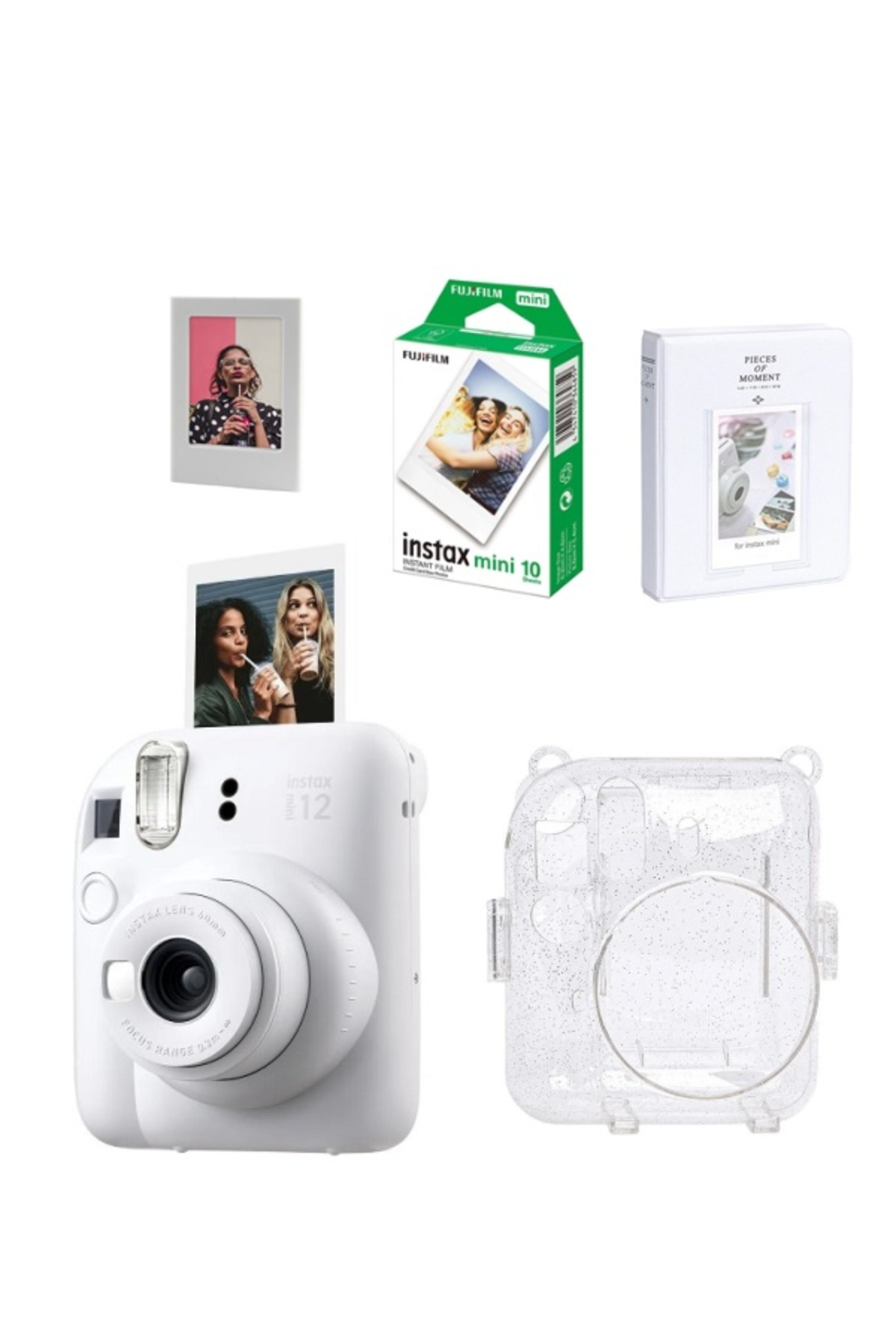 Fujifilm Instax Mini 12 Fotoğraf Makinesi-10lu Film-Simli Pleksi Kılıf ...