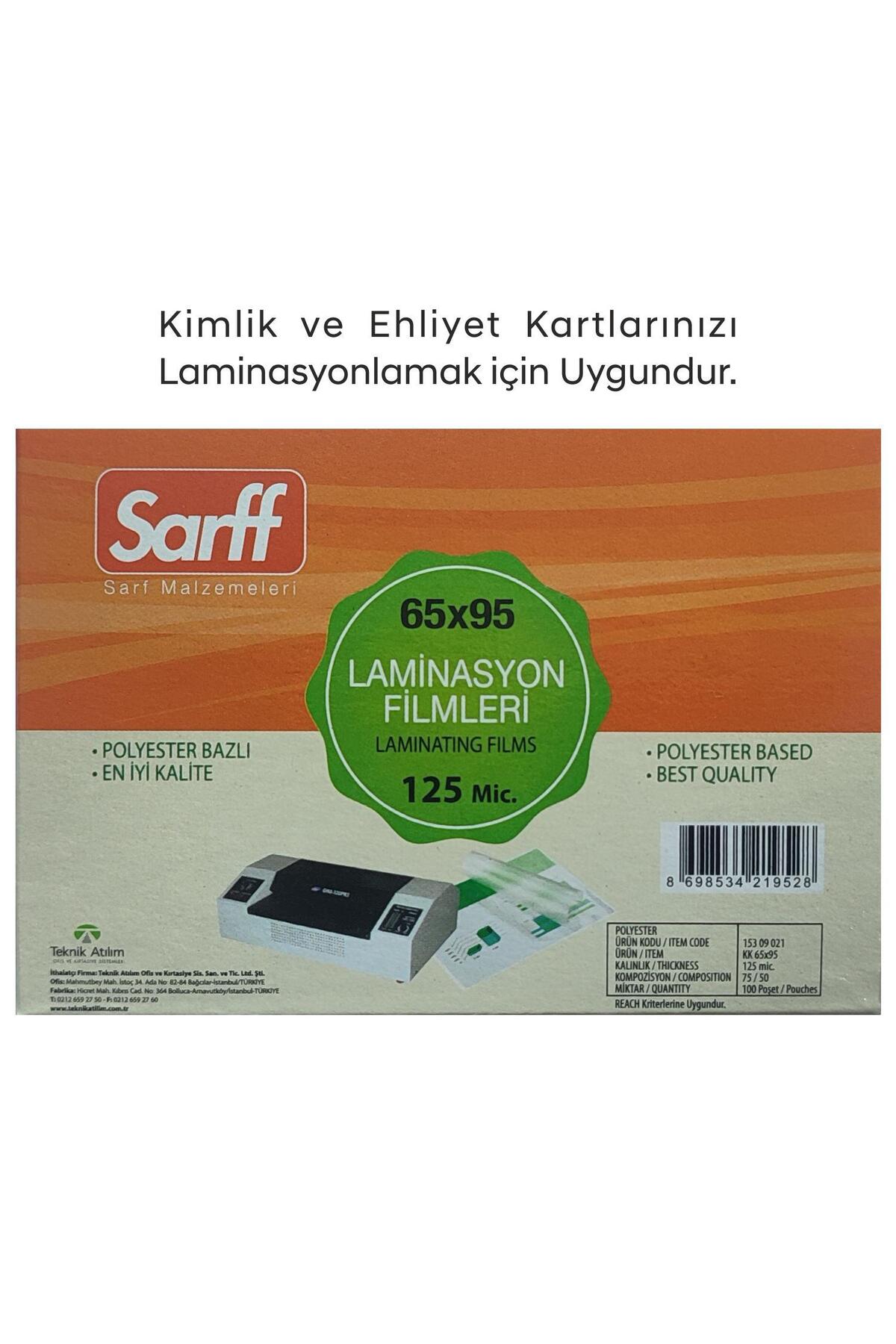 SARFF 125 Mikron 65x95mm Pvc Kimlik Ve Ehliyet Laminasyon Filmi (100 LÜ ...
