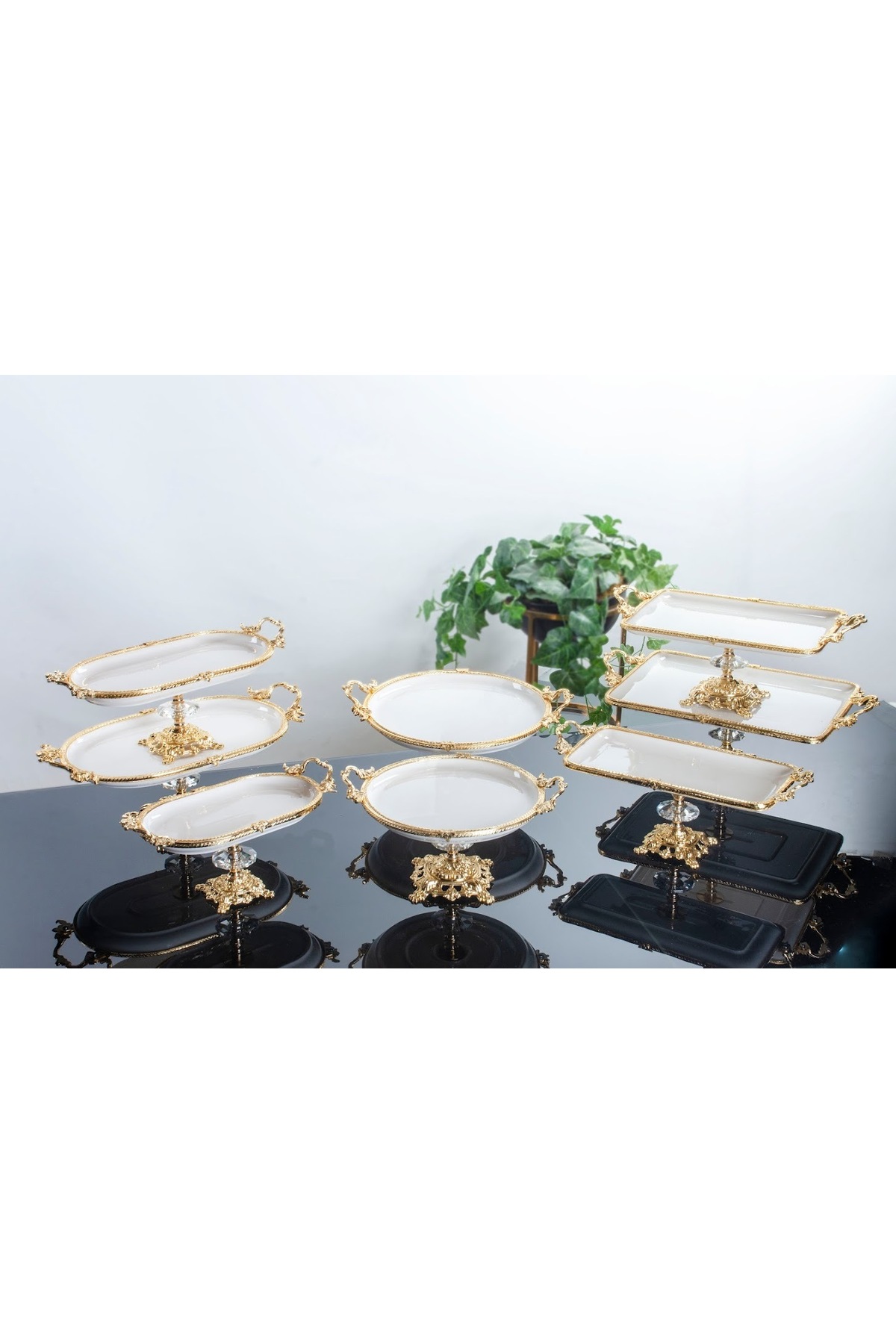 AlyaHomeAksesuar 8 Parça Döküm Ayaklı Gold Detaylı Porselen Seti Fiyatı ...