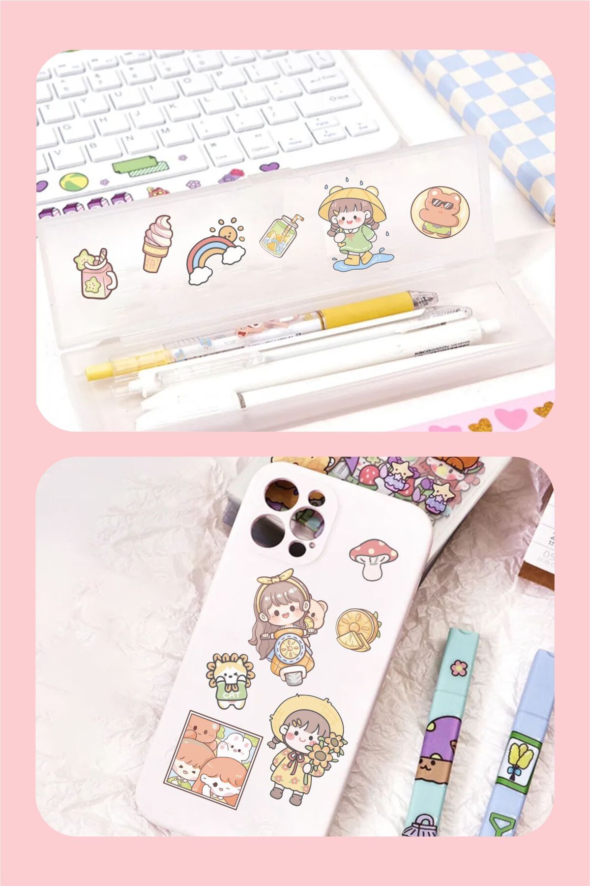 Piksel Sticker 24 Sayfa Kawaii Şeffaf Suya Dayanıklı Sticker Seti ...