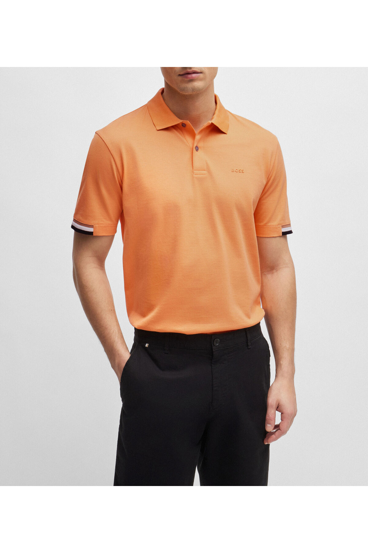 BOSS Erkek Pamuklu Polo Yakalı Düğme Kapamalı Kısa Kollu Turuncu Polo ...