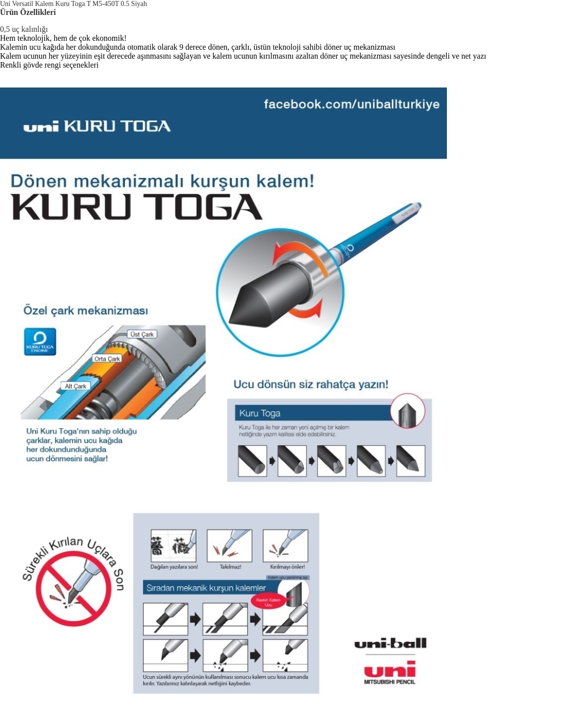 Uni -ball Kuru Toga T 0.5 Versatil Kalem Siyah M5-450t Siyah - Fiyatı, Yorumları