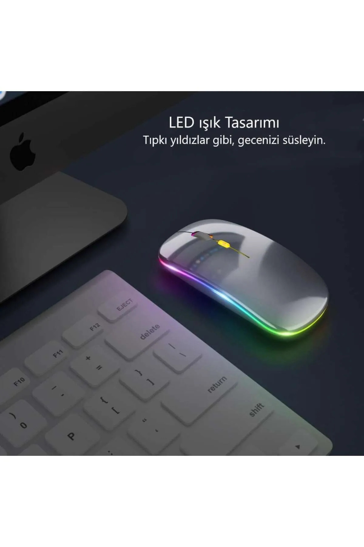 Osqar Gri Kablosuz Fare Wireless Mouse 4 Tuşlu Renk Sessiz Tıklama Şarj ...