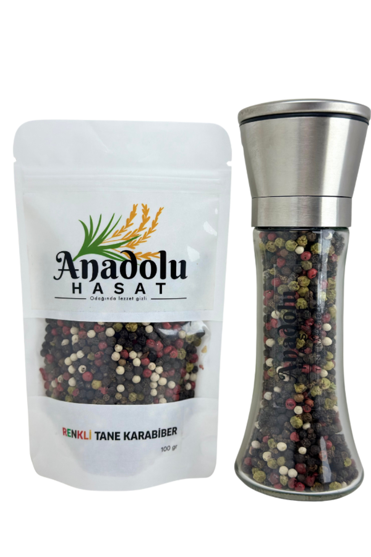 ANADOLU HASAT 2'li SET-Karışık Renkli 4 Renkli Tane Karabiber Net 100Gr Flip Top Kapak ...