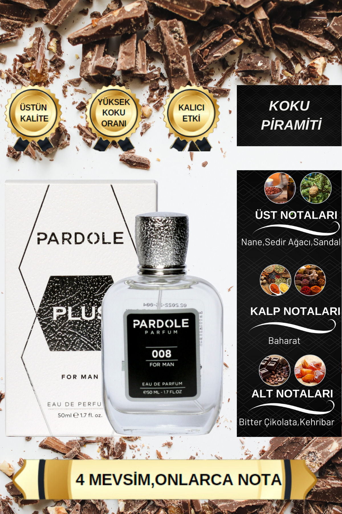 PARDOLE E-008 50 ml Erkek Parfümü Oryantal Fujer Koku Ailesi B ...