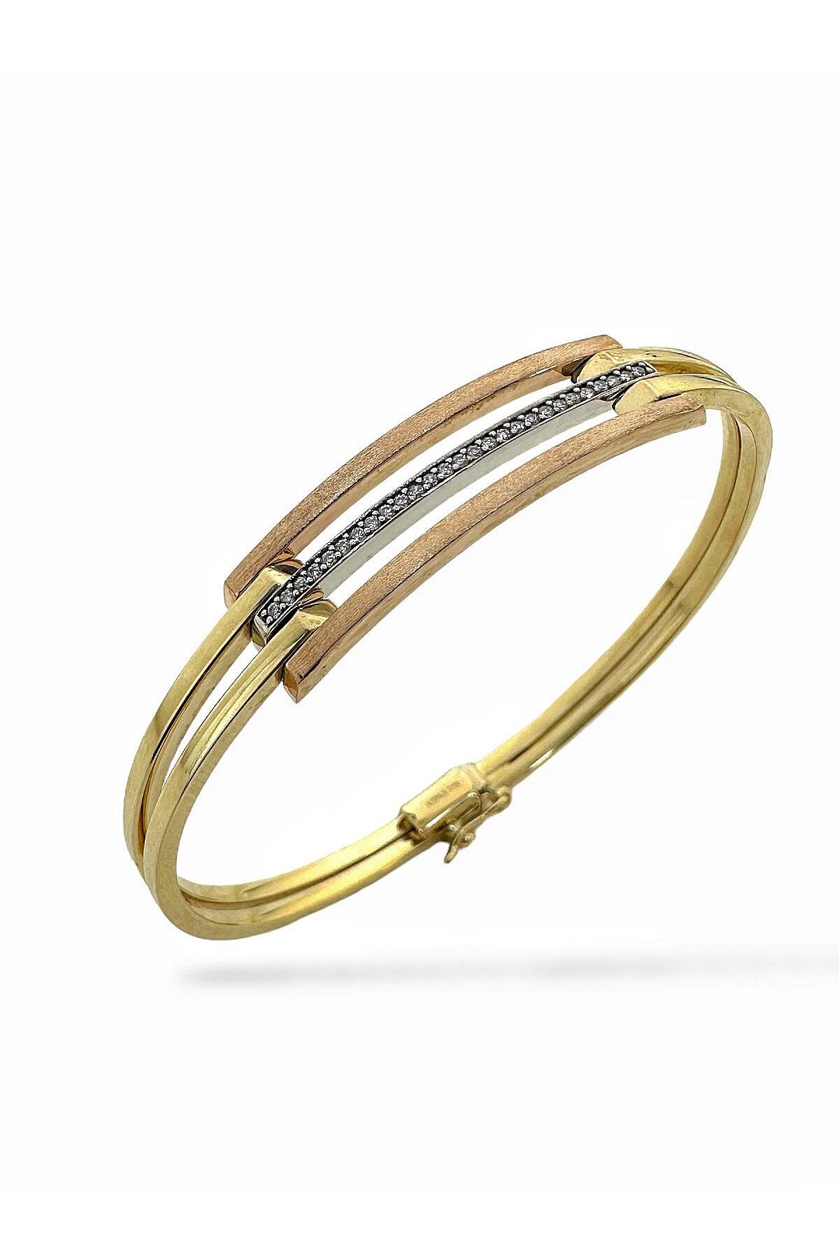 MaGold Üst Kalite | 3 Renk | Üç Kollu Kaburga Altın Kelepçe Bilezik ...