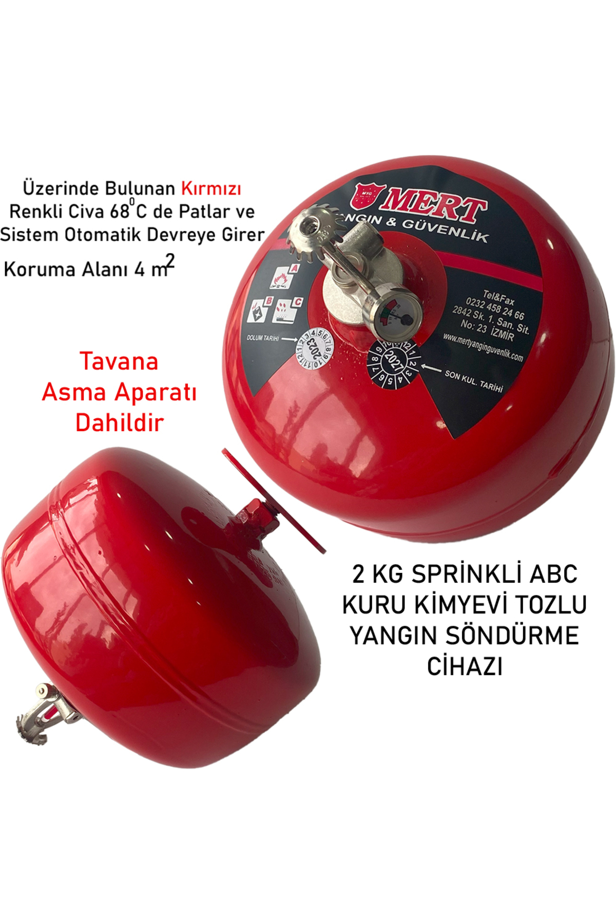 Mert Yangın 2 Kg Tavan Tipi Sprinkli Otomatik Yangın Tüpü Kuru Kimyevi Tozlu Yangın Söndürücü ...