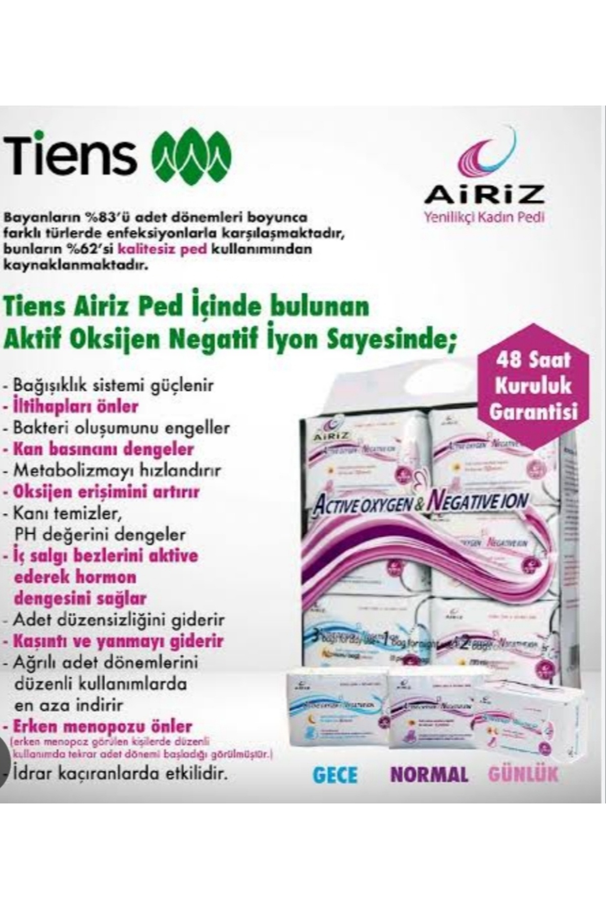 Airiz Tiens Hijyenik Ped Orjinal Fiyatı, Yorumları - Trendyol