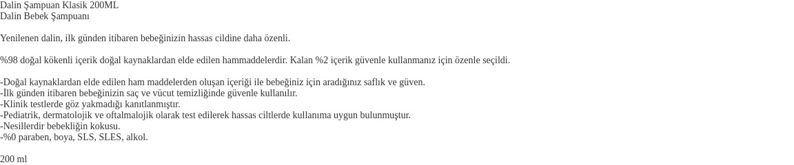 Dalin Şampuan Klasik 200 Ml - Fiyatı, Yorumları