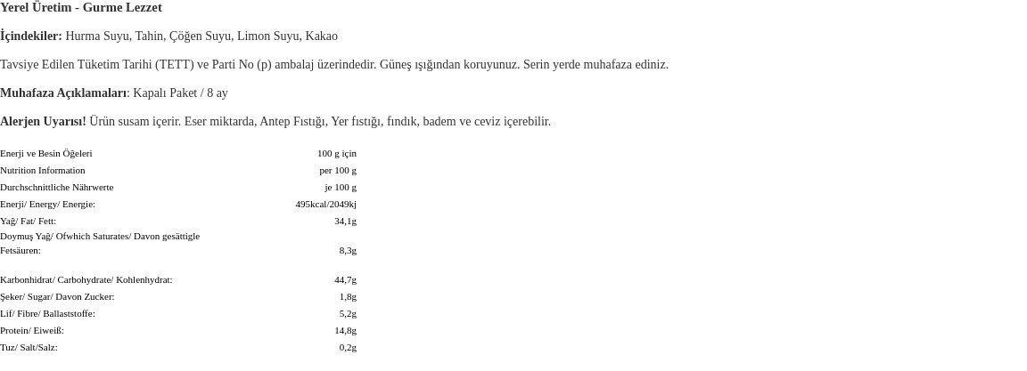 BERCEKIZ SERVET ŞEKERLEME Rafine Şeker Ilavesiz - Kakaolu Taze Tahin ...
