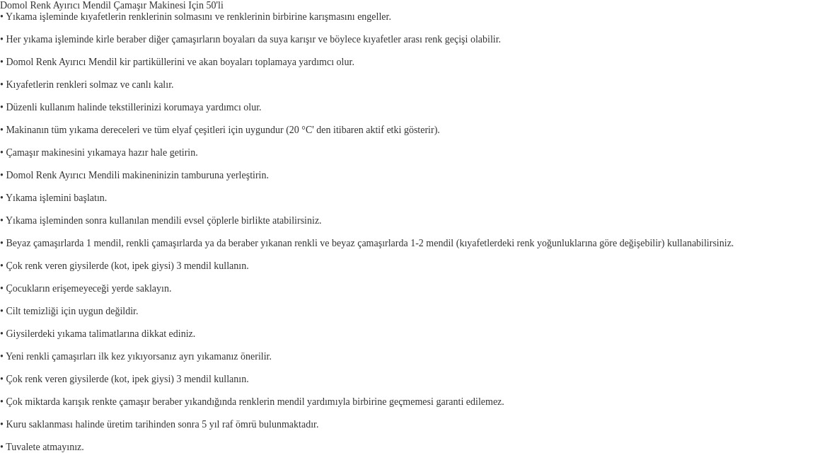 Domol Renk Ayırıcı Mendil Çamaşır Makinesi Için 50'li - Fiyatı, Yorumları