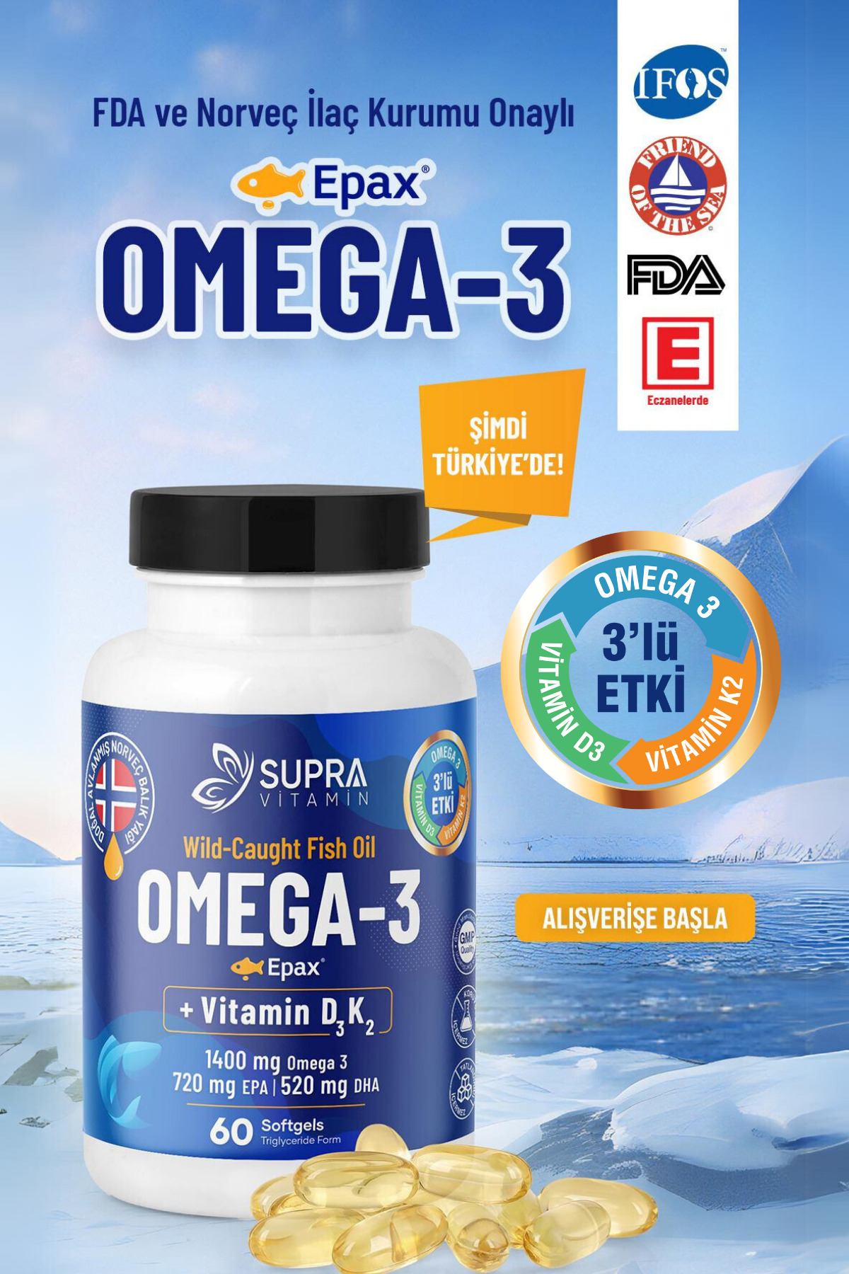 Supra Protein Epax® Omeg-3 Balık Yağı, 2.000 Mg Fish Oil + Vitamin D3 ...