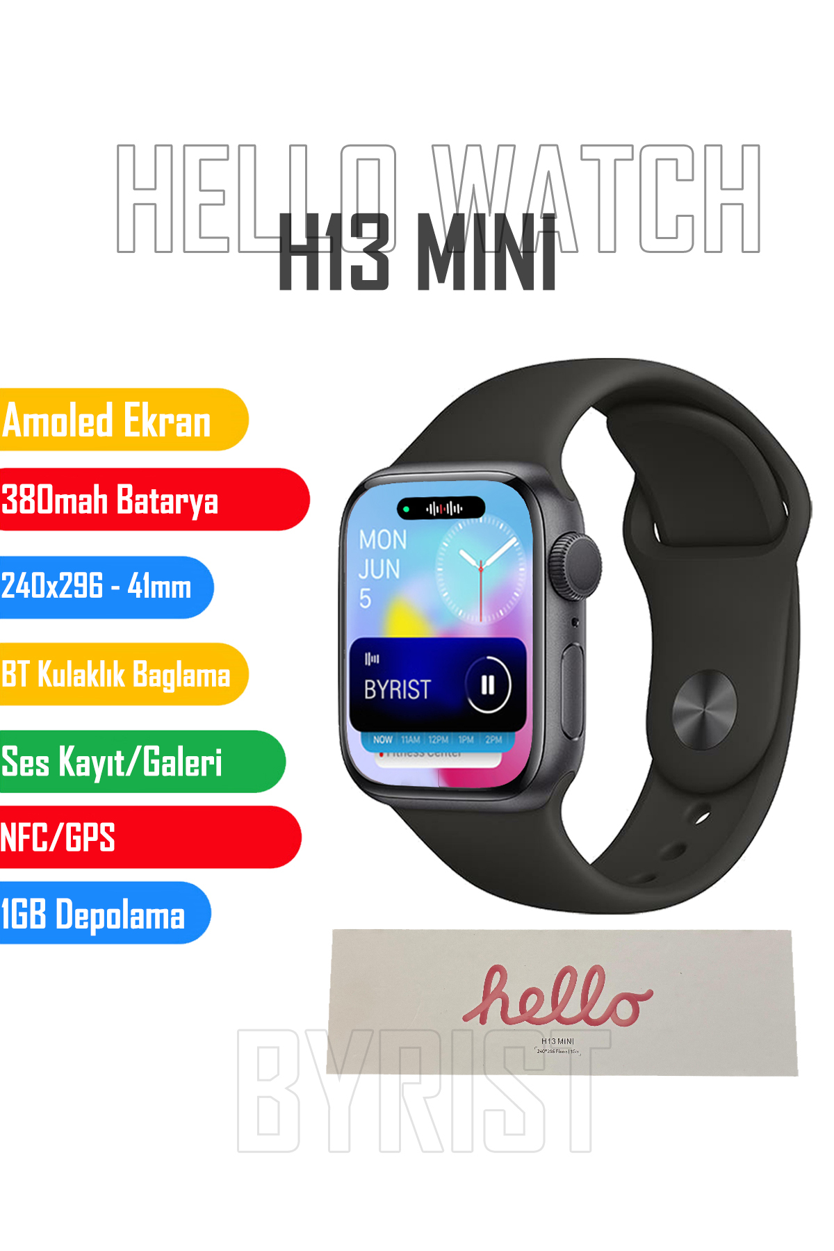 Byrist Hello Watch H13 Mini 1.75" TFT Ekran 41mm Kasa 1GB Depolama ...