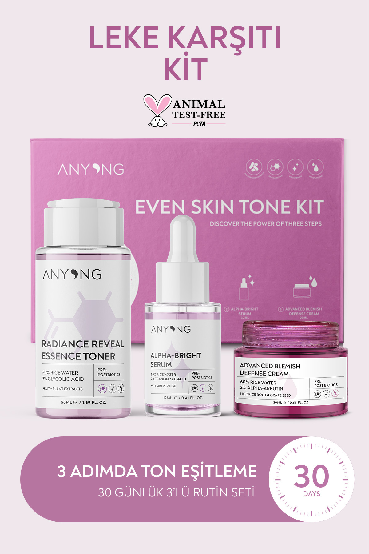 Anyong Leke Karşıtı Ve Aydınlatıcı Cilt Bakım Seti (TONİK, SERUM, KREM ...