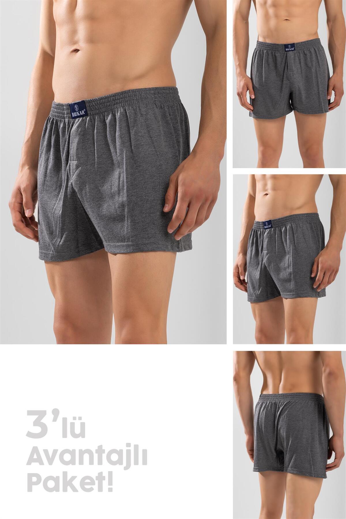 BAYKAR Erkek Pamuklu Rahat Kesim Havlu Bel Boxer 3'lü Paket Füme Fiyatı ...