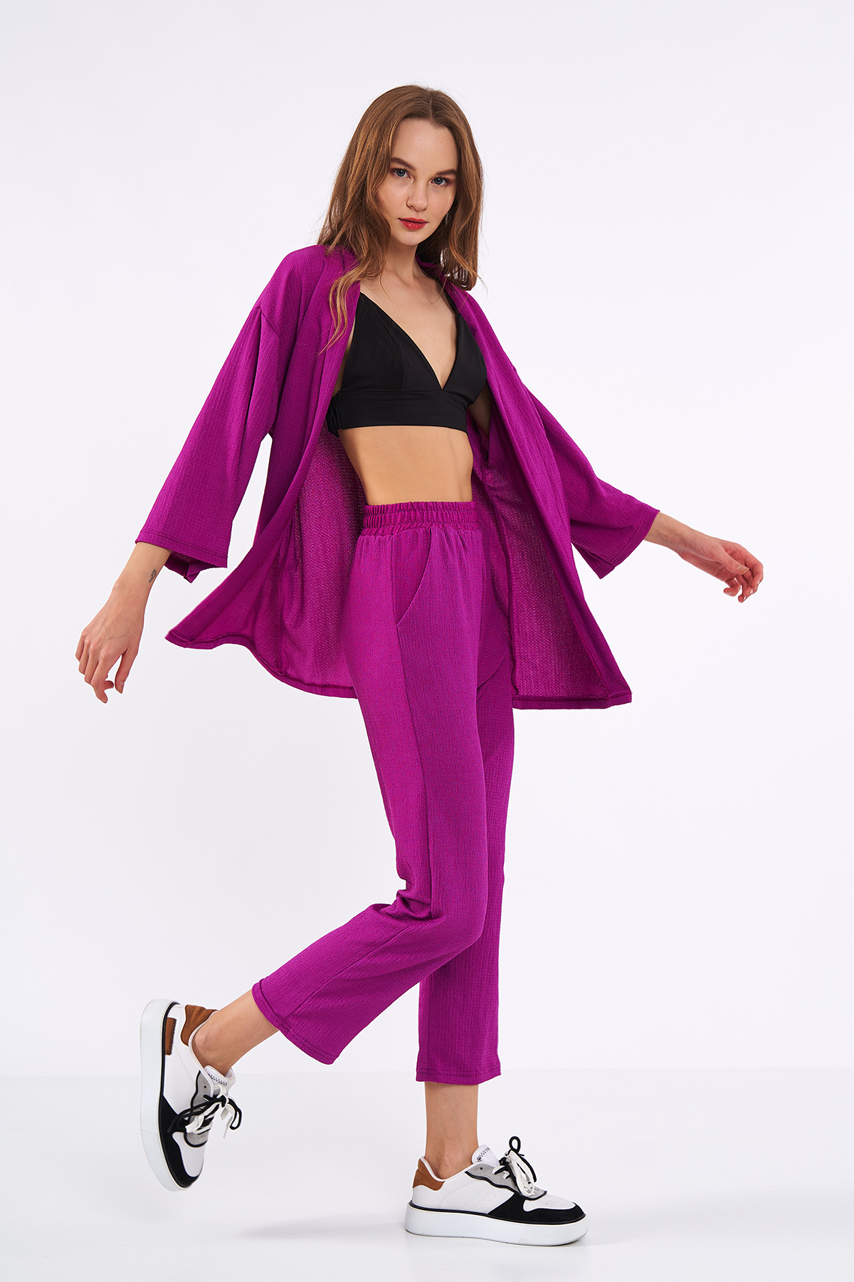 Esse Jeffe Kadın Kimono Takım Bürümcük Kumaş Cepli Pantolon Kimono ...