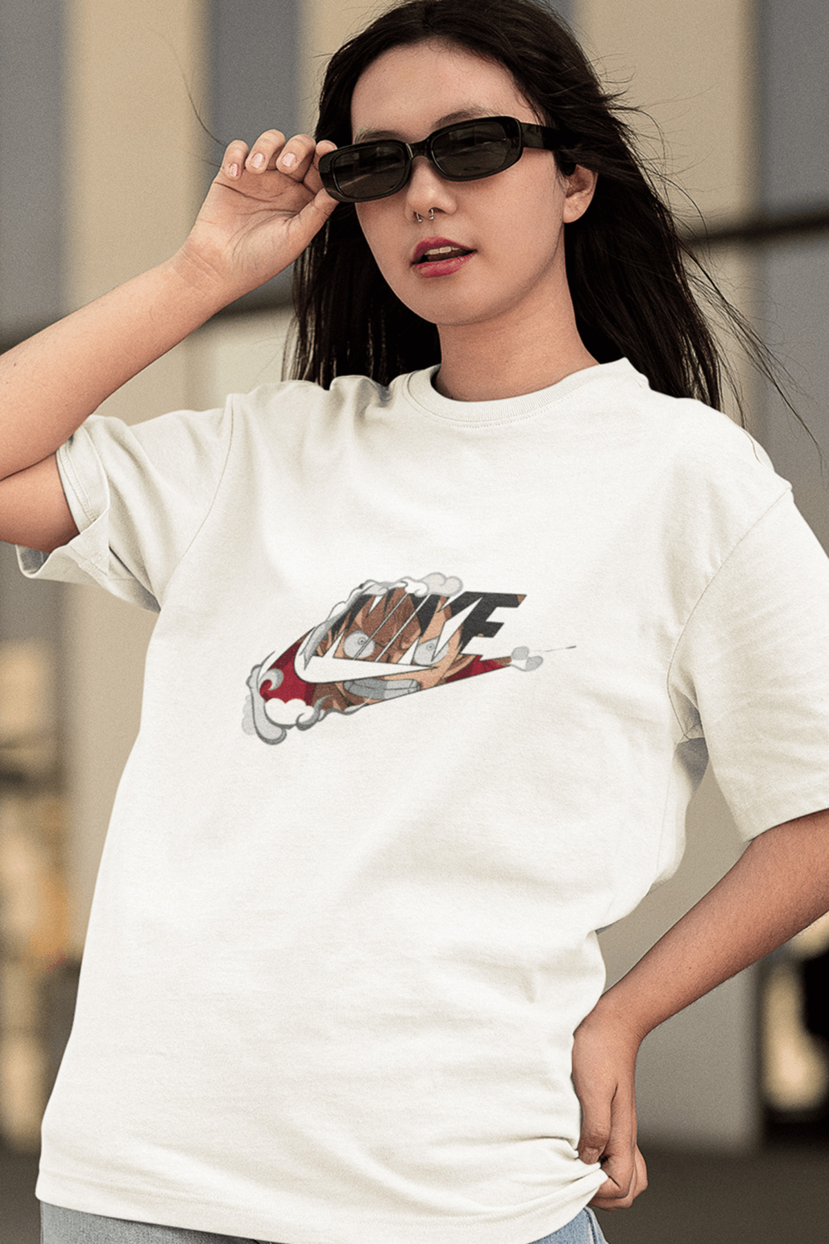 POPULUS One Piece Luffy Minimal Logo White T-Shirt- Trendyol