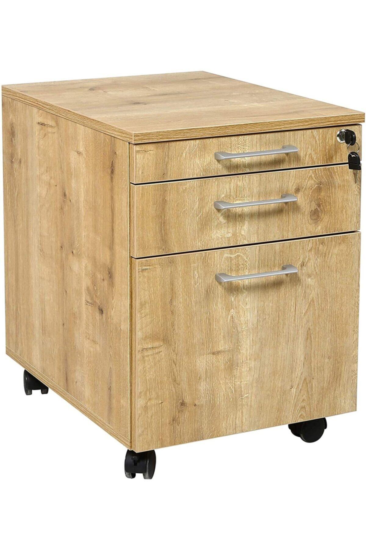 Furni24 Tekerlekli Keson, 3 Çekmeceli Kilitlenebilir Komodin, Dosya Ve ...