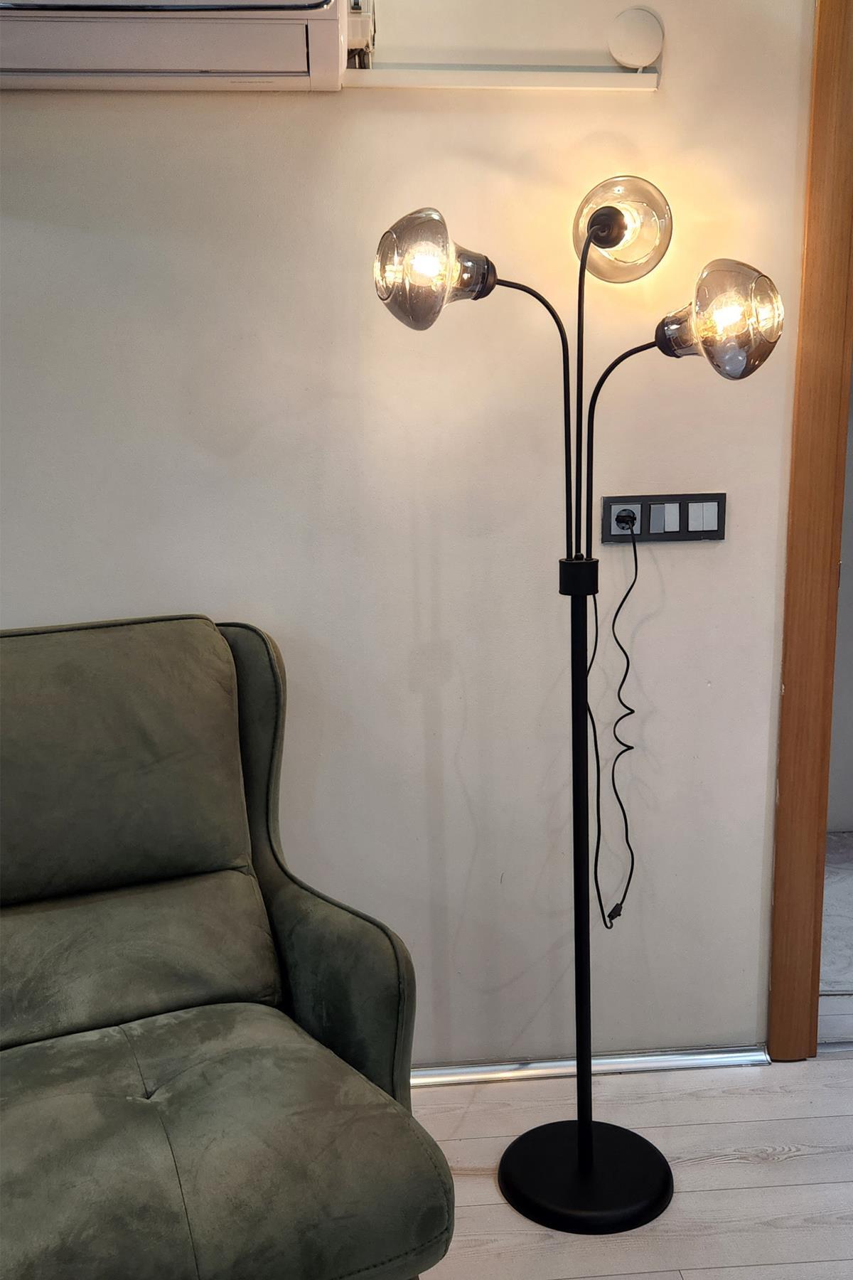 Taşcan Aydınlatma Zambak 3 Lü Siyah Tasarım Metal Ayaklı Lambader 2044F ...