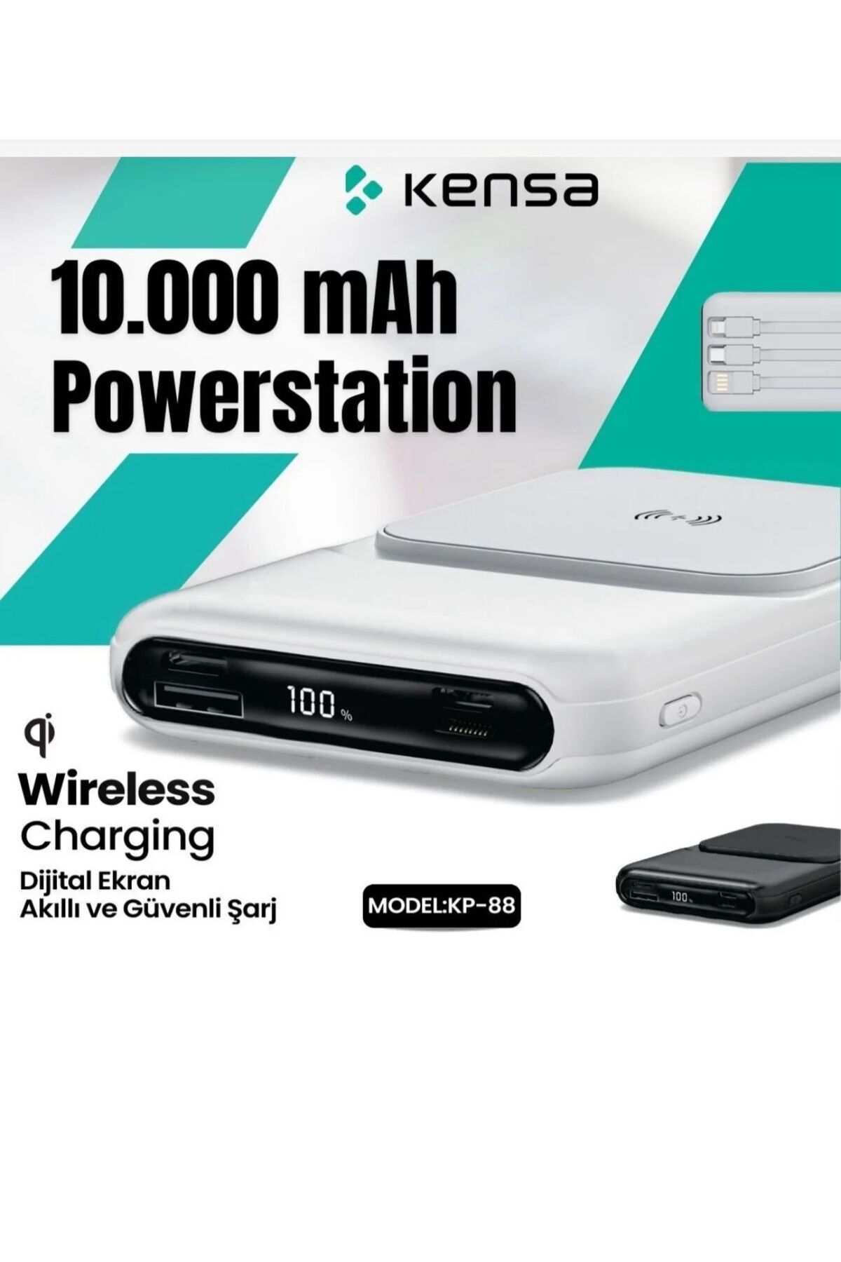 Kensa Powerbank Yeni Nesil Dijiital Göstergeli Kendinden Kablolu 10.000 ...