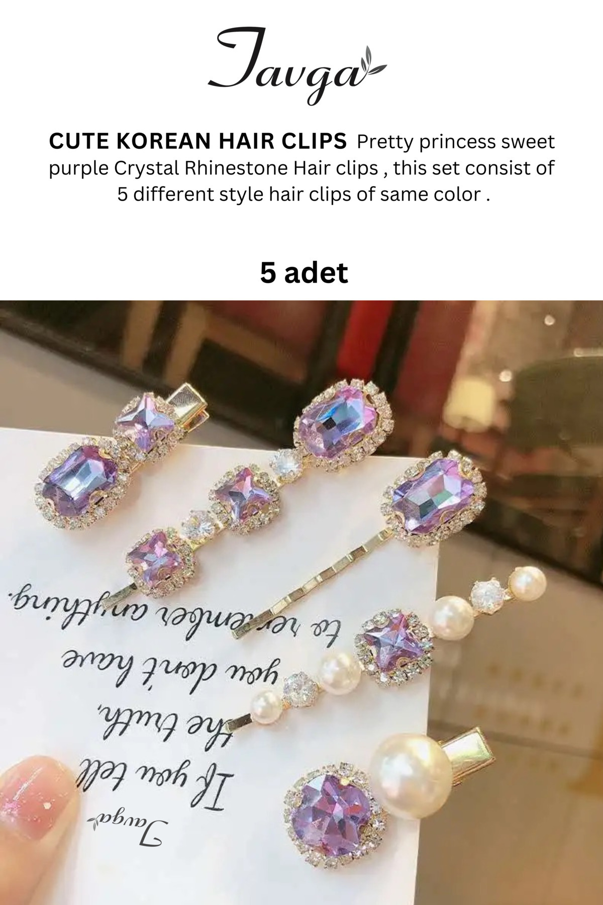 TAVGA 5li Mor Renk Gold Metal Kore Tarzı Kristal Taşlı Lüx Toka Seti ...