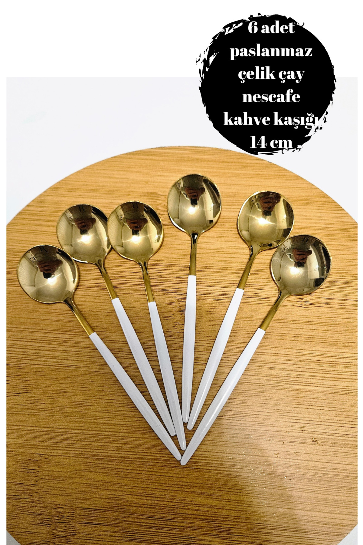 BRE HOME 6 adet gold beyaz paslanmaz çelik çay nescafe kahve kaşığı 14 ...