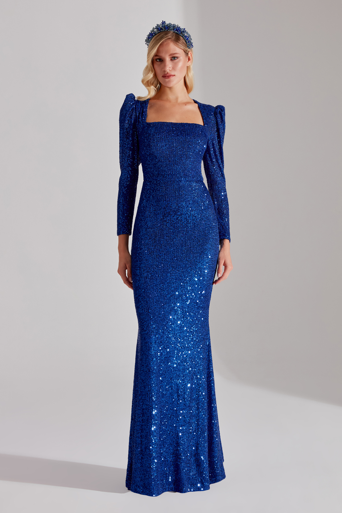 Betty & Sam ANJAA Işıltılı Çivit Mavisi Kare Yaka Balık Gece Elbisesi ...