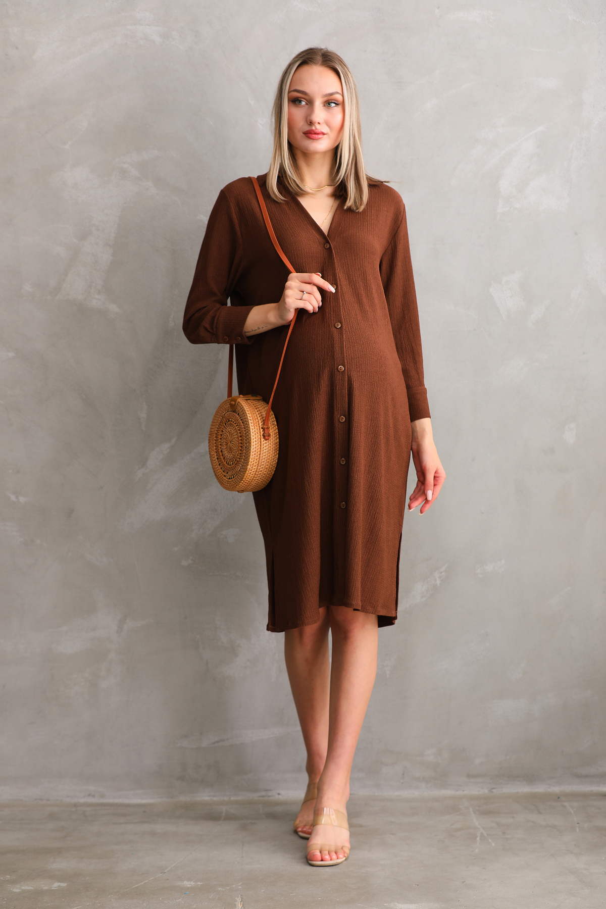 Miss Dünya Lissa Hamile ve Lohusa Önden Düğmeli Dokuma Elbise - Fiyatı ...