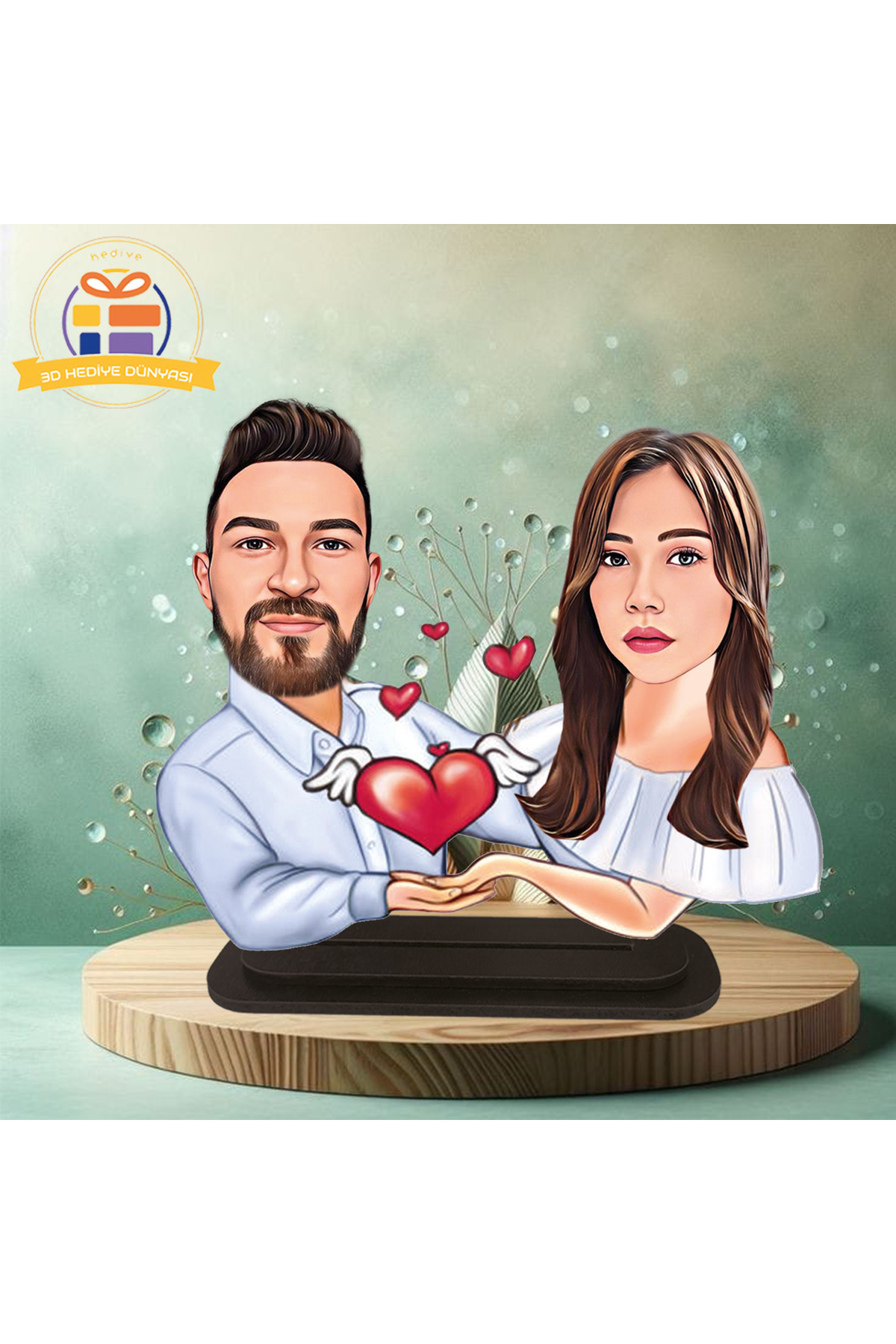 3D Hediye Dünyası Melek kanatlı kalpli çift resmi karikatürü biblo ...