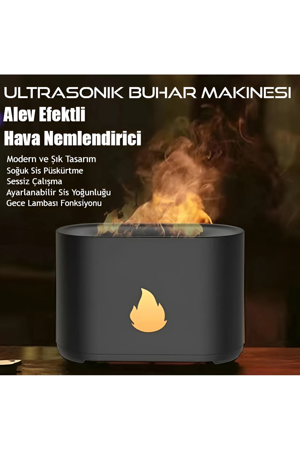 nextbuy Ultrasonik Hava Nemlendirici Alev Efektli Aroma Difüzörü Kumandalı Led Işıklı Buhar ...