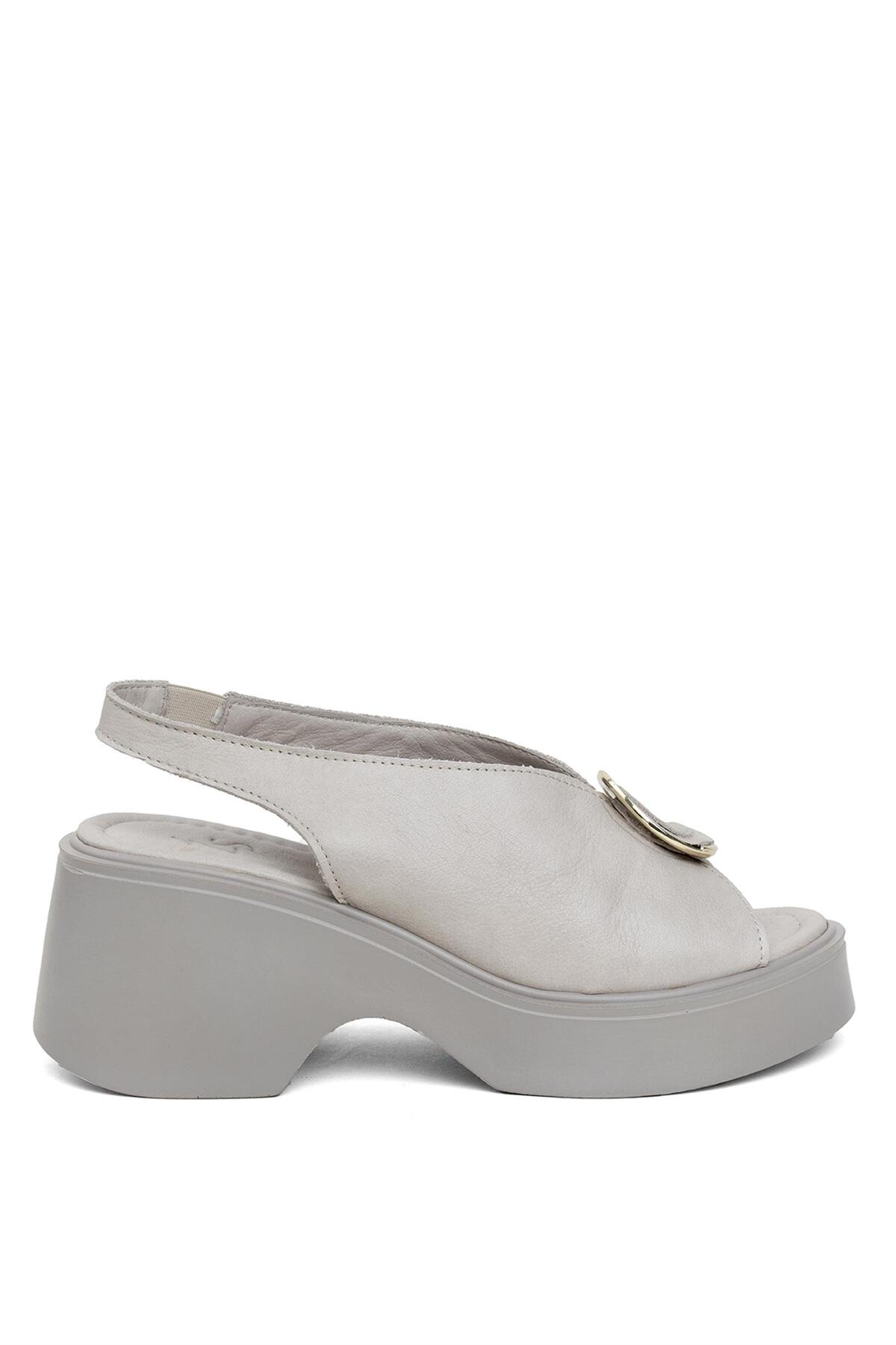 Ayakkabı Fuarı Zeyn 7842C Kadın Hakiki Deri Dolgu Topuk Sandalet Gri ...