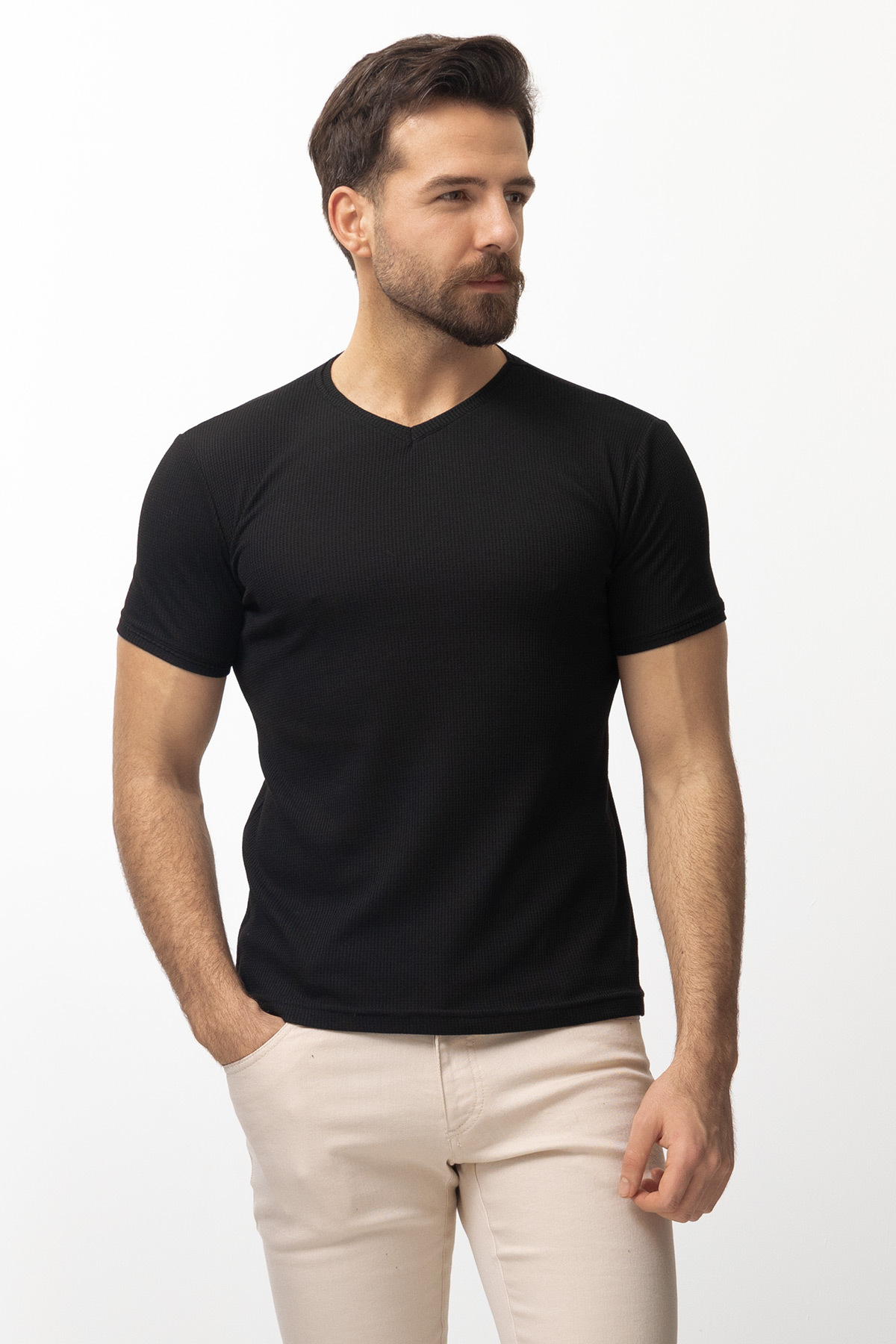 Mcr Dokulu Siyah Renk Slim Fit V Yaka Erkek T-shirt Fiyatı, Yorumları ...