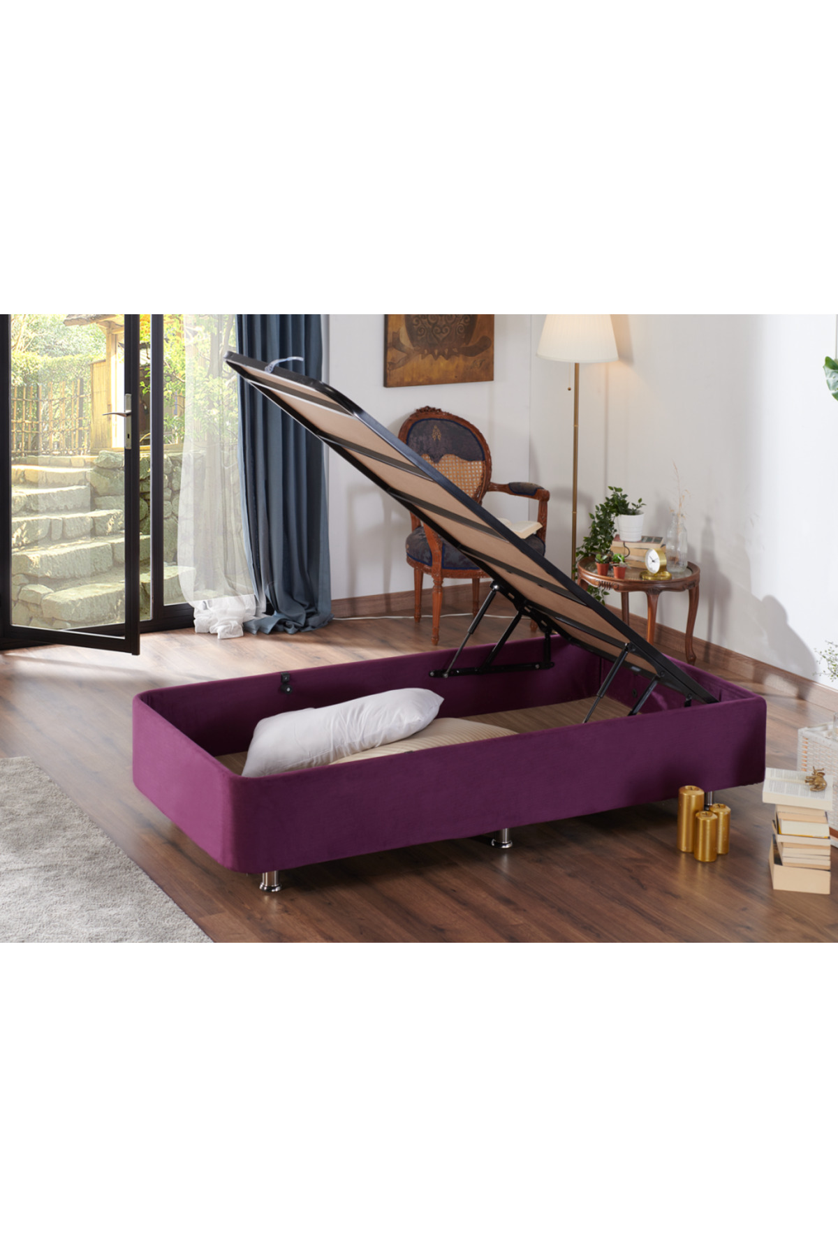 Niron Yatak Niron Tek Kişilik Purple Baza - Sandıklı Mor Kumaş Baza, 6 ...