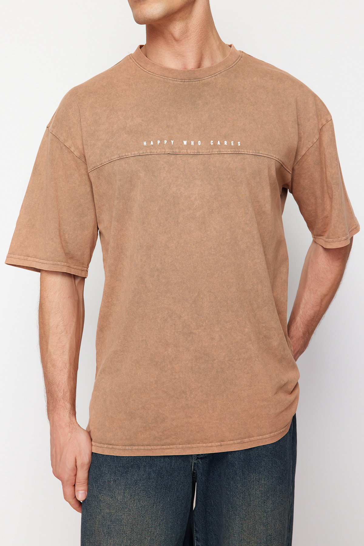 Trendyol Collection Pale Effect Text Printed Oversize Cotton T-Shirt ...