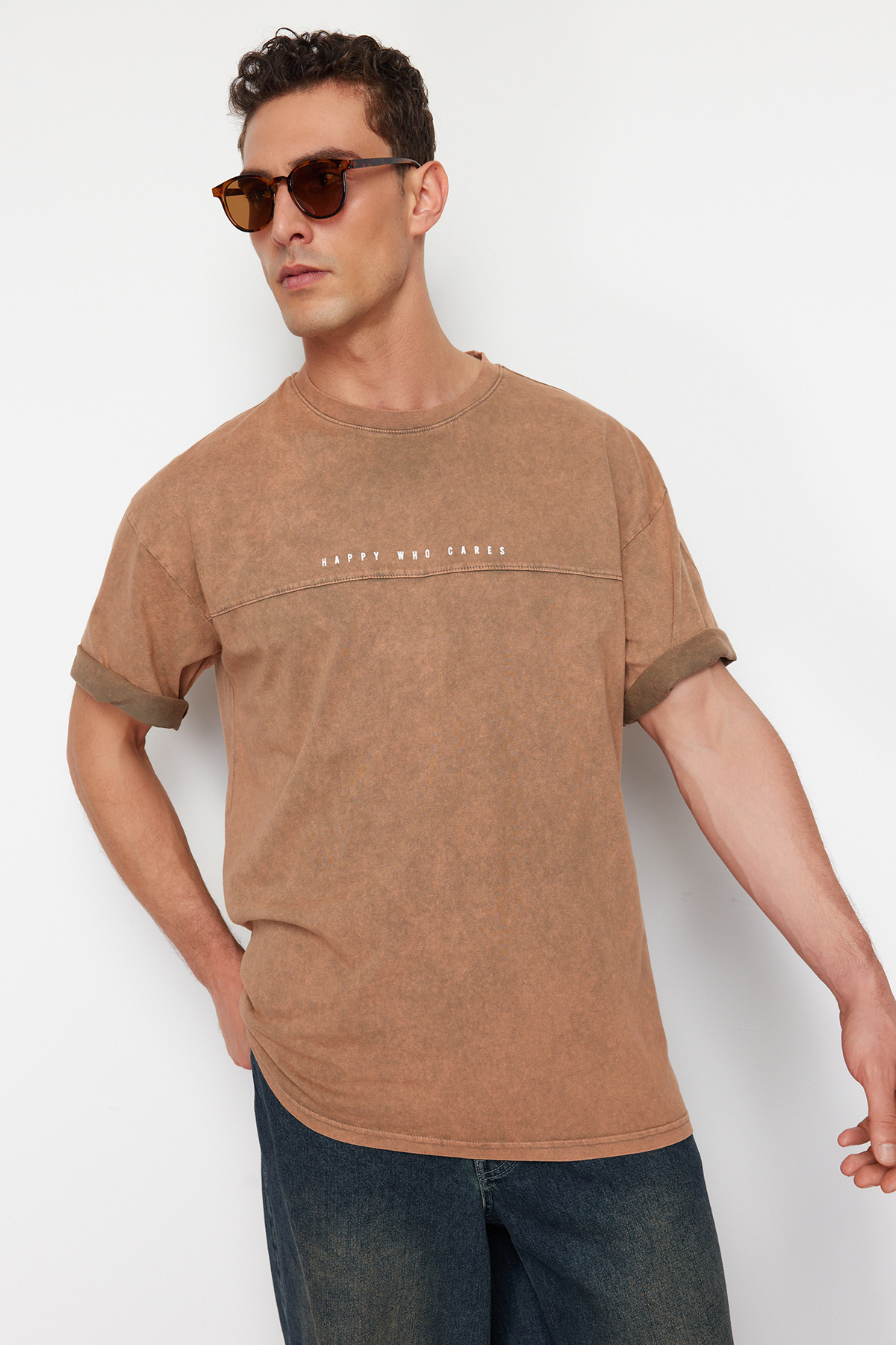 Trendyol Collection Pale Effect Text Printed Oversize Cotton T-Shirt ...