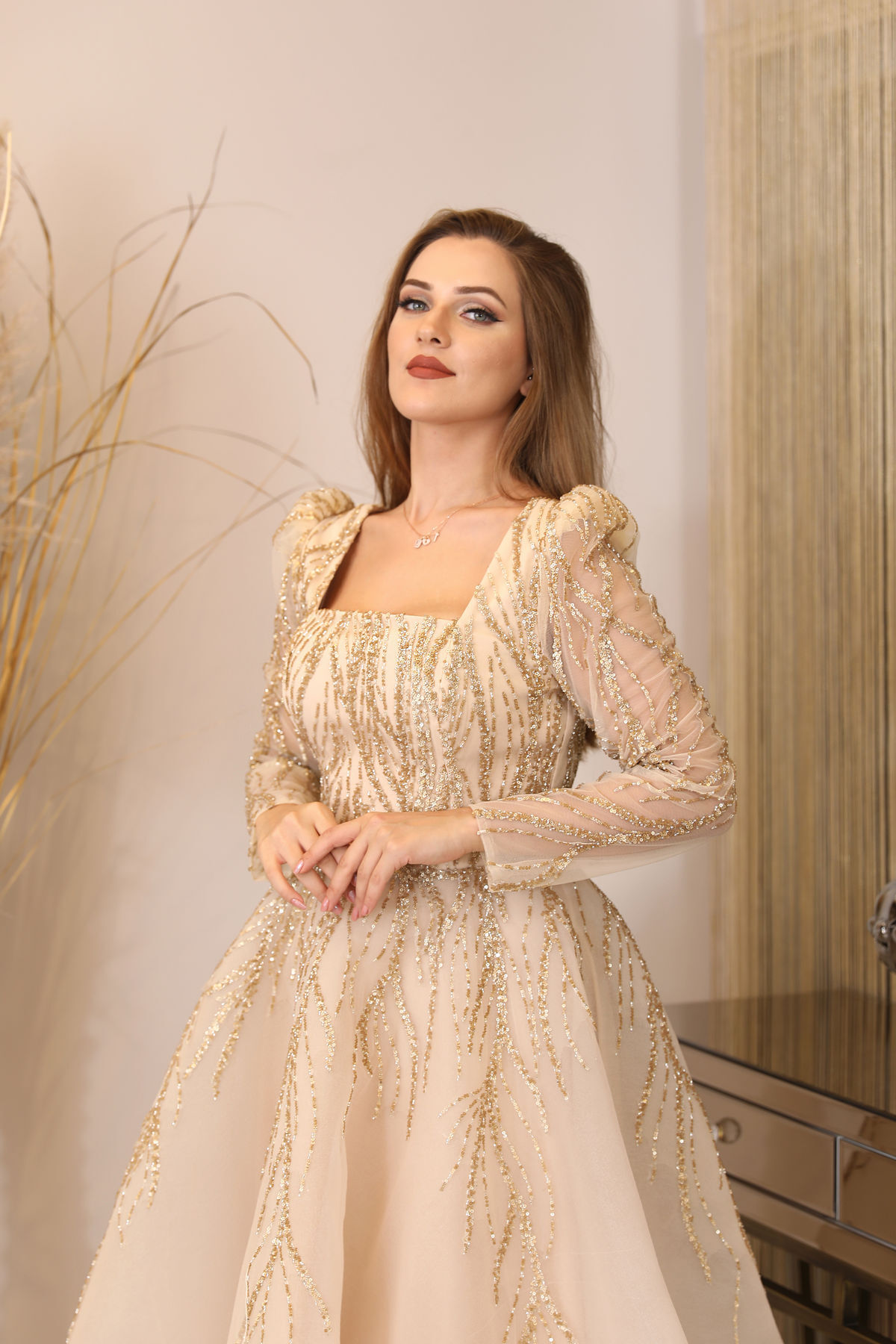 Genel Markalar Kare Yaka Midi Boy Carmen Abiye Gold - Fiyatı, Yorumları