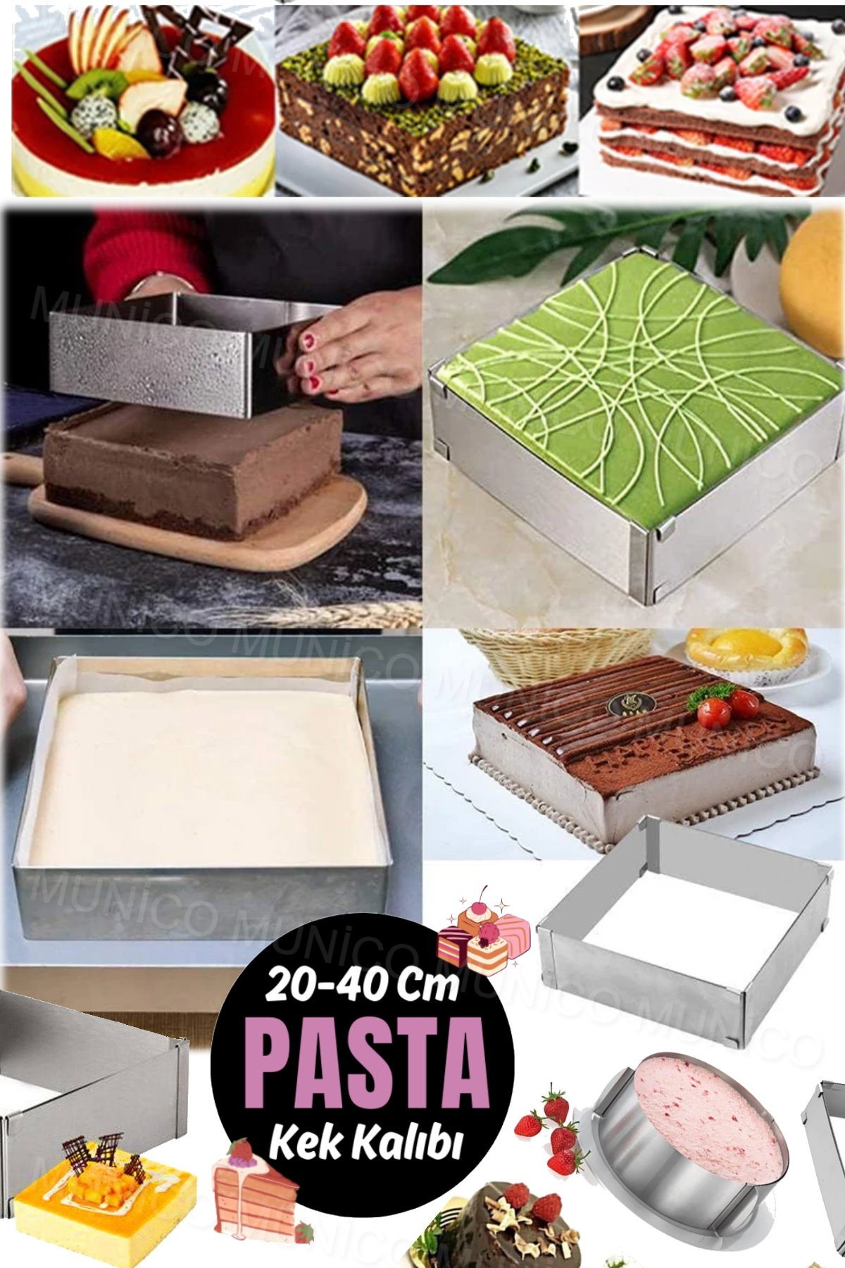 Munico Ayarlanabilir Paslanmaz Çelik Kek Kalıbı Pişirme Kare ...