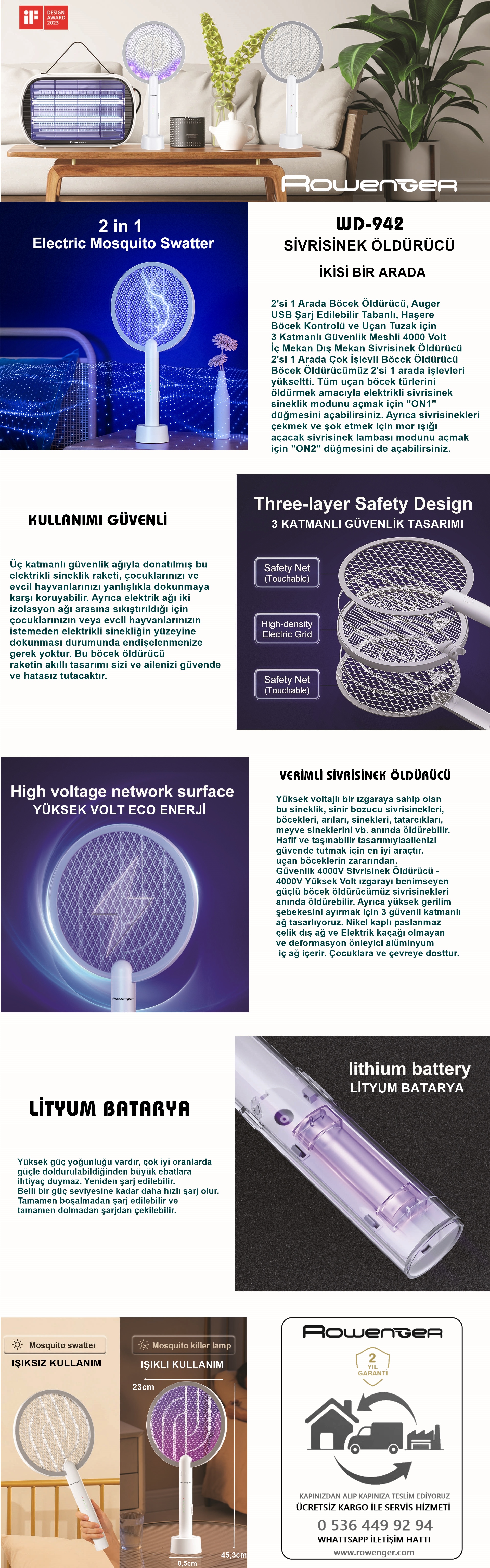 Rowenger WD-942 USB Şarjlı Uv Işıklı Elektrikli Sivrisinek Öldürücü ...