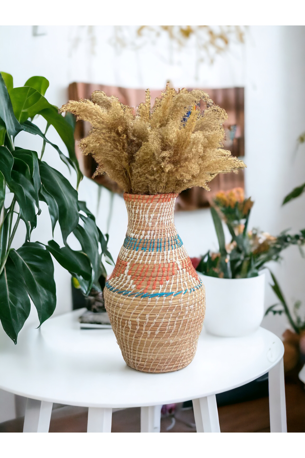 Toprak Design Büyük boy Bohem Bambu Vazo, Rattan Vazo, Tasarım Vazo ...