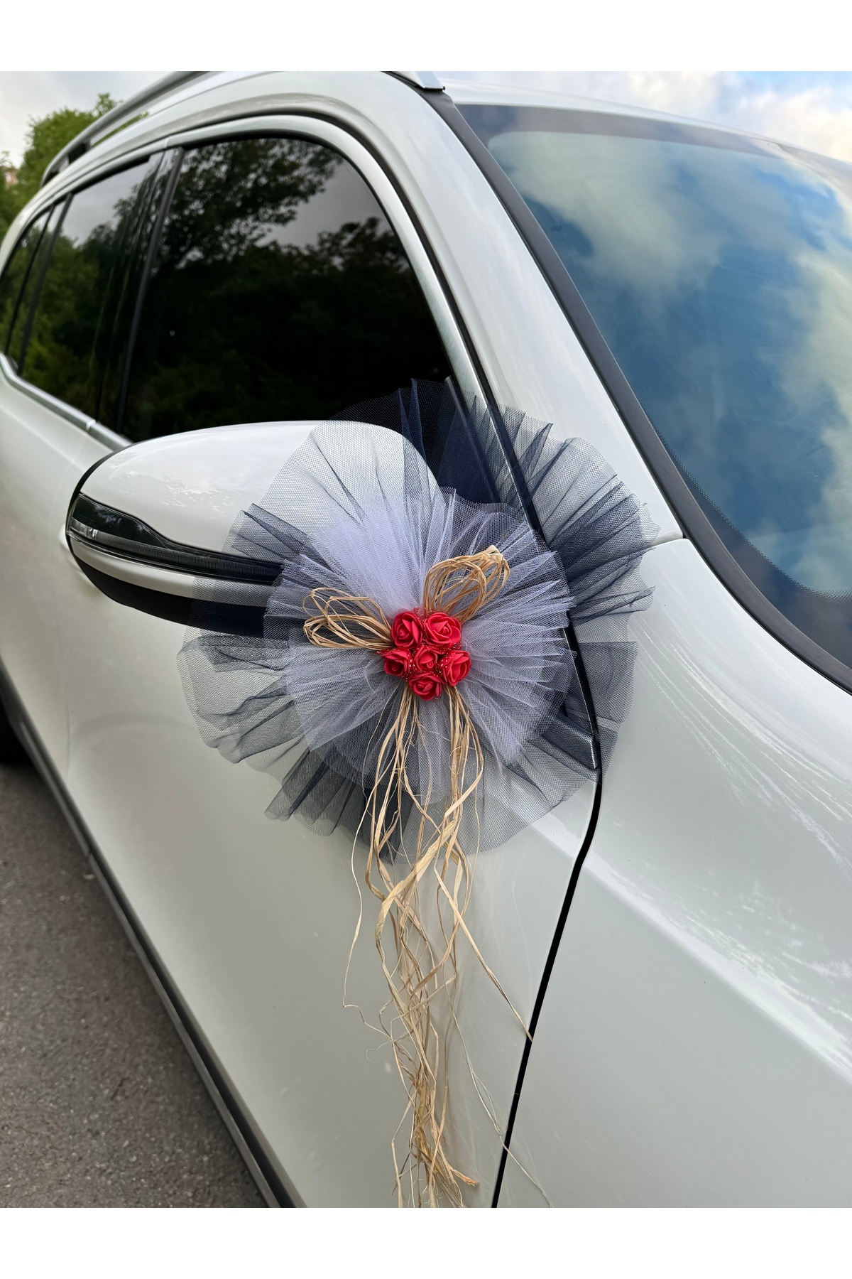 İ&DBABY 5 Adet Kristal Tül Latex Gül Doğal Rafya Detaylı Düğün Nikah ...